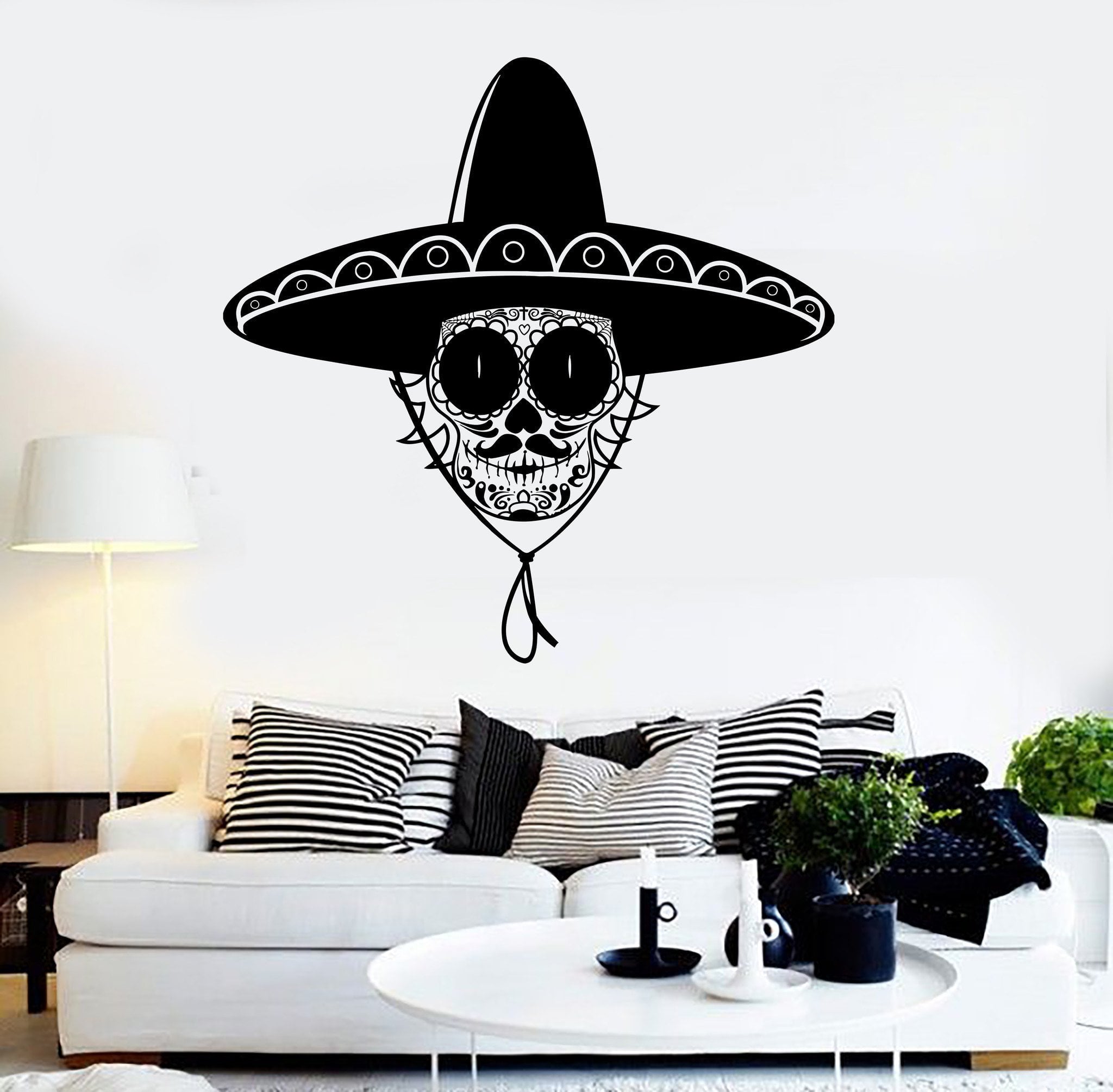 Vinyl Wall Decal Skull Sombrero Mexican Art Latin America Stickers Uni ...