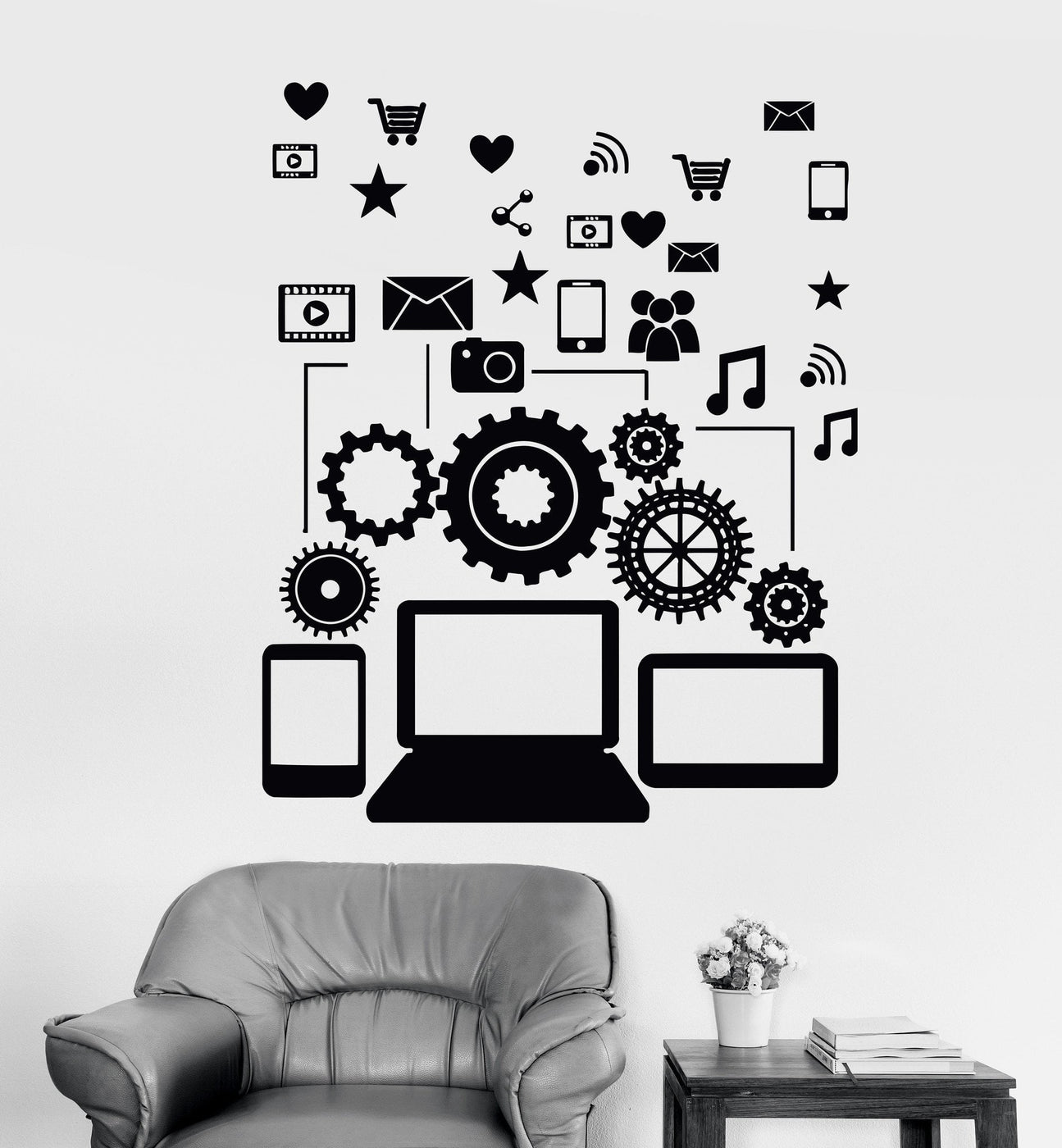 Vinyl Wall Decal Social Network Communication Gadgets Stickers Unique ...