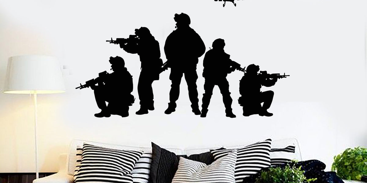 Vinyl Wall Decal Soldiers Helicopters Patriotic Art Military Stickers ...