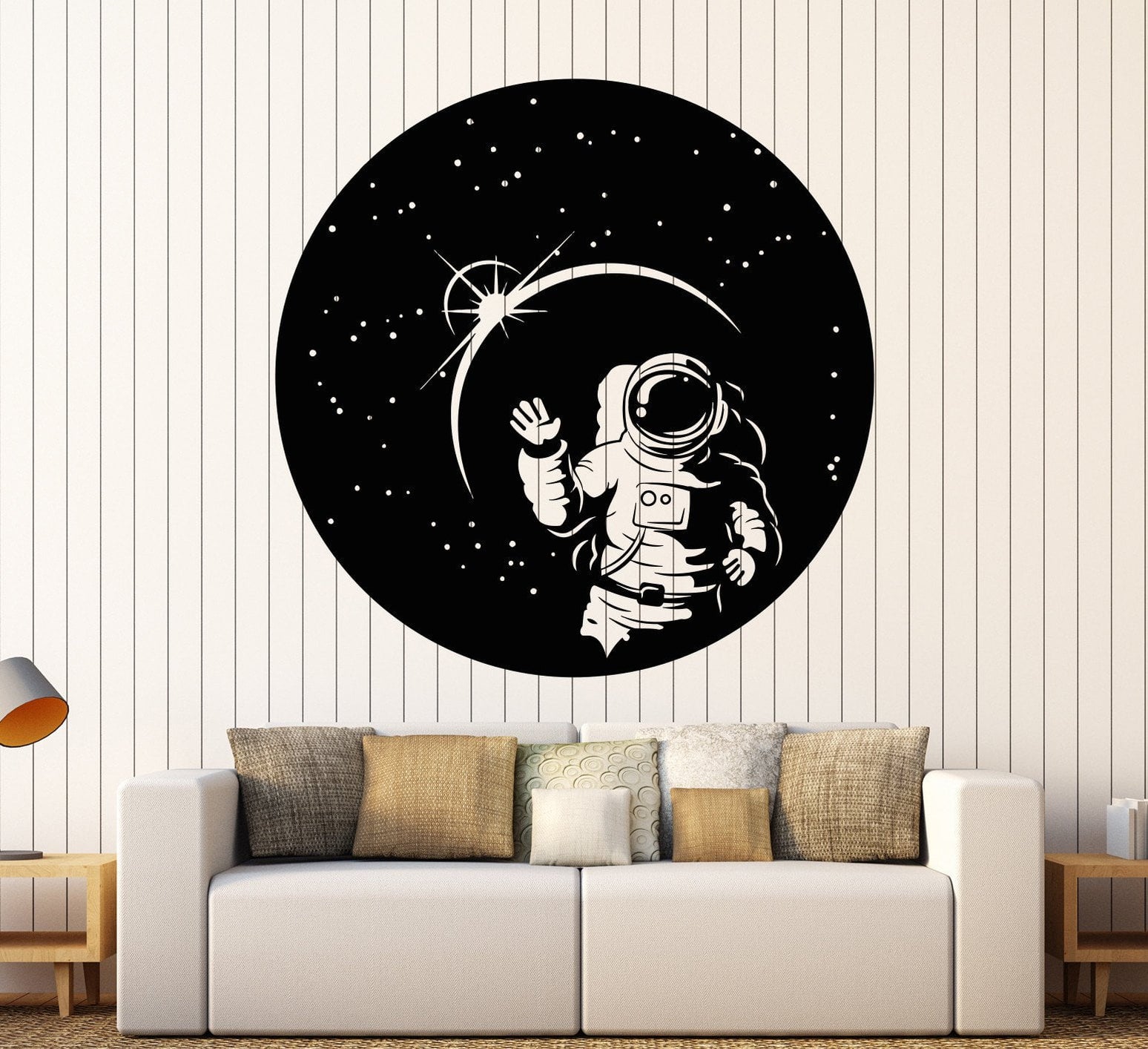 Vinyl Wall Decal Space Suit Astronaut Stars Full Moon Stickers Unique ...