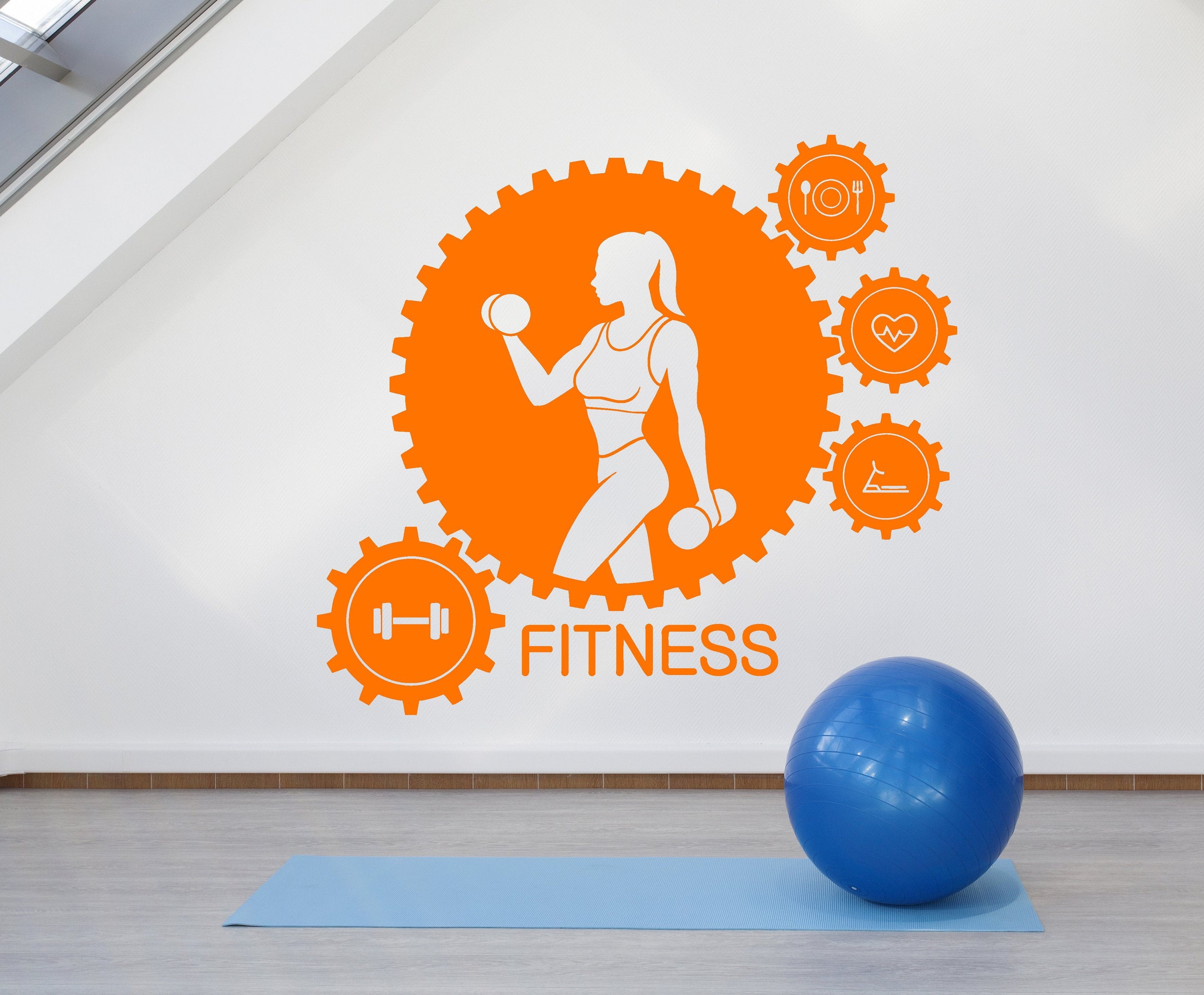 Vinyl Wall Decal Fitness Club Trainer Gym Gears Sports Girl Stickers U ...