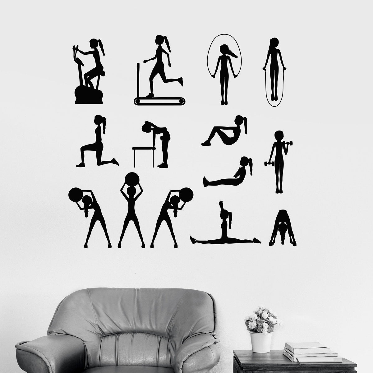 Vinyl Wall Decal Sports Set Fitness Girl Woman Gym Motivation Stickers ...