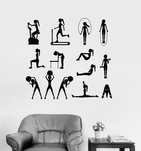 Vinyl Wall Decal Sports Set Fitness Girl Woman Gym Motivation Stickers ...