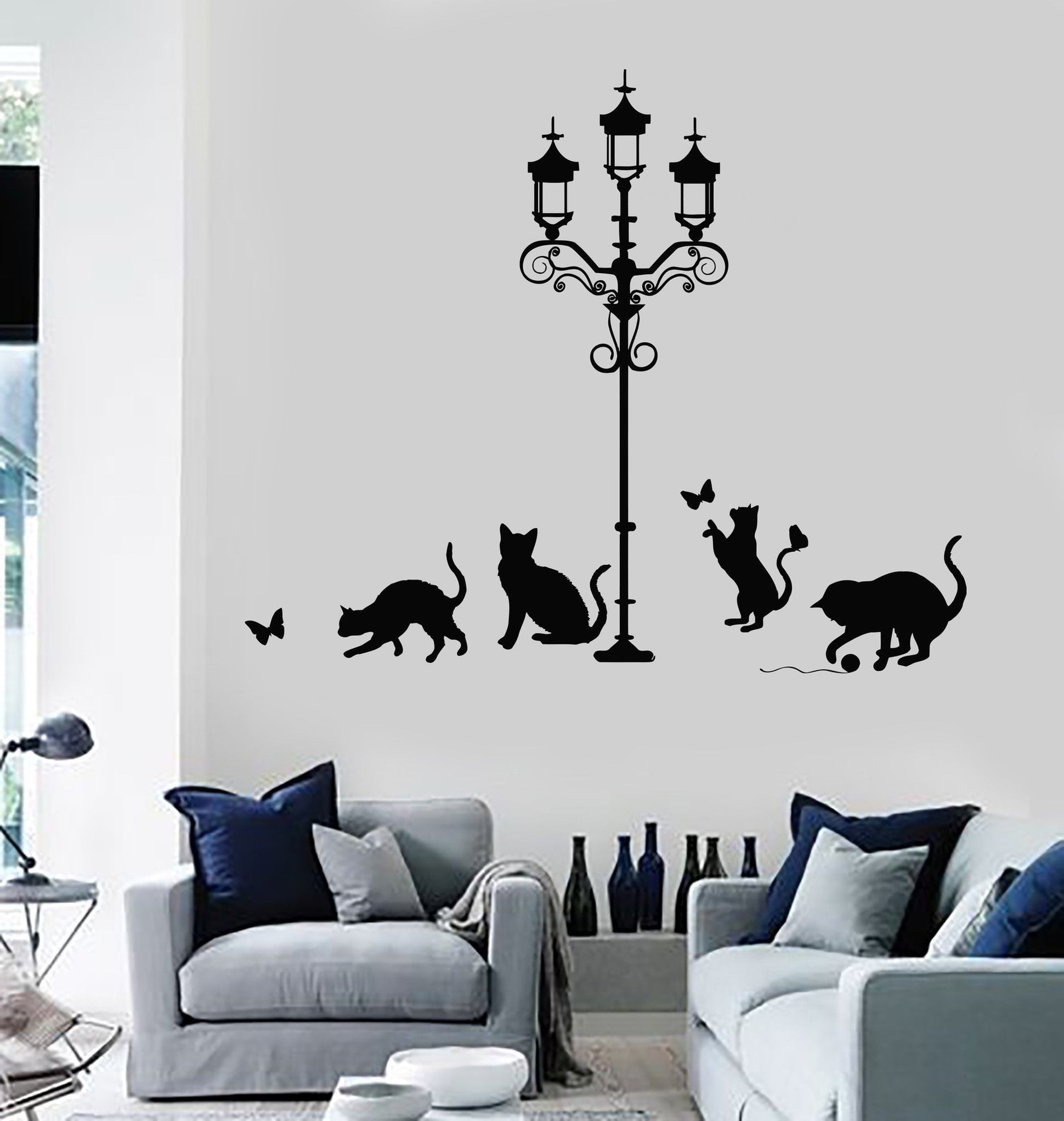 Vinyl Wall Decal Street Light Cats House Interior Room Art Stickers Un ...