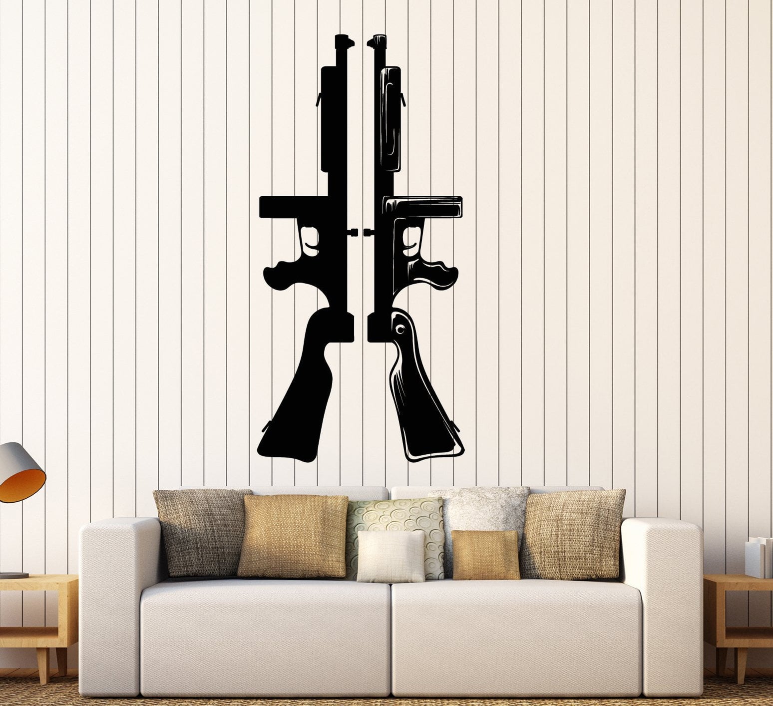 Vinyl Wall Decal Submachine Gun Army Soldier Killer Weapons Stickers U ...
