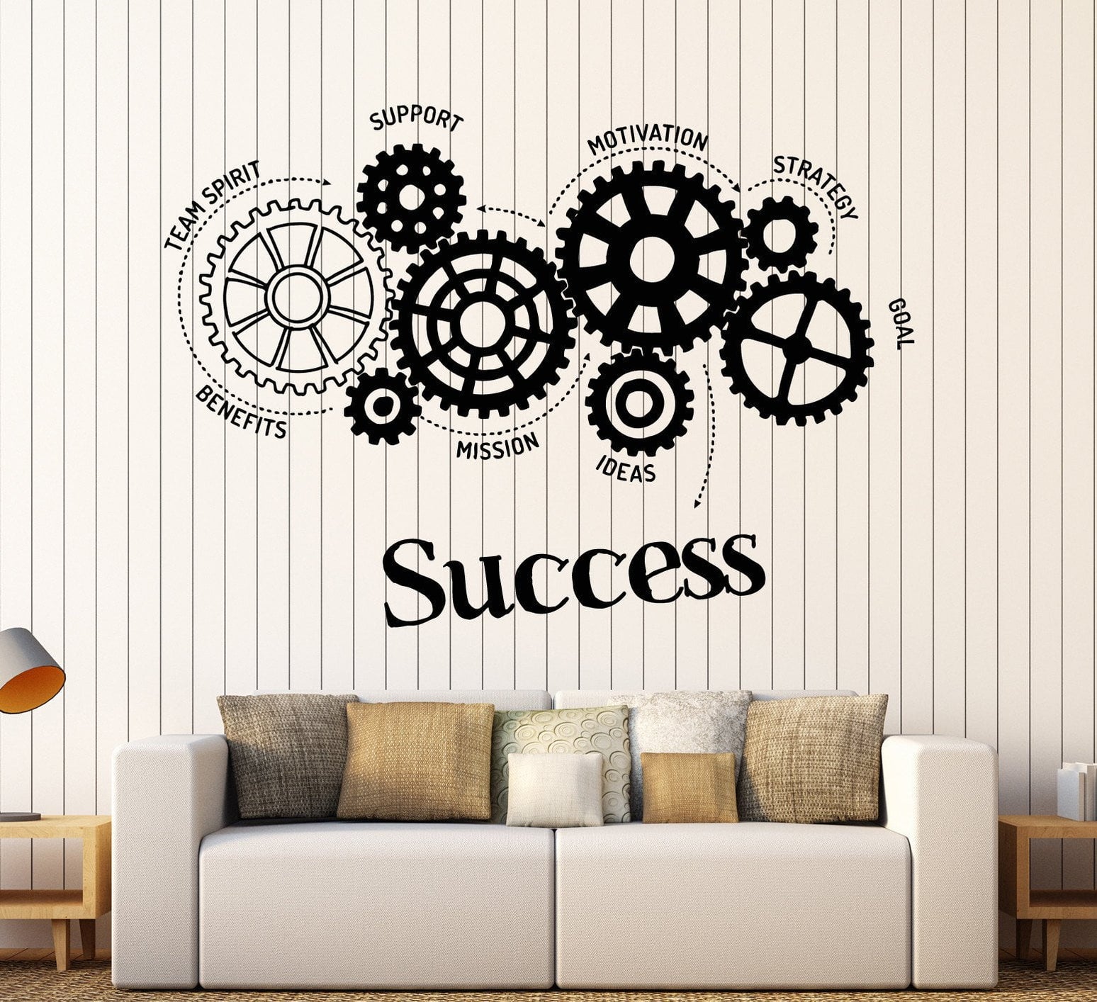 Vinyl Wall Decal Success Words Gears Office Quote Motivation Stickers ...