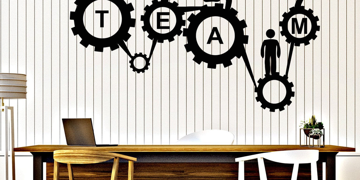 Vinyl Wall Decal Teamwork Office Style Gears Mechanism Stickers Unique ...