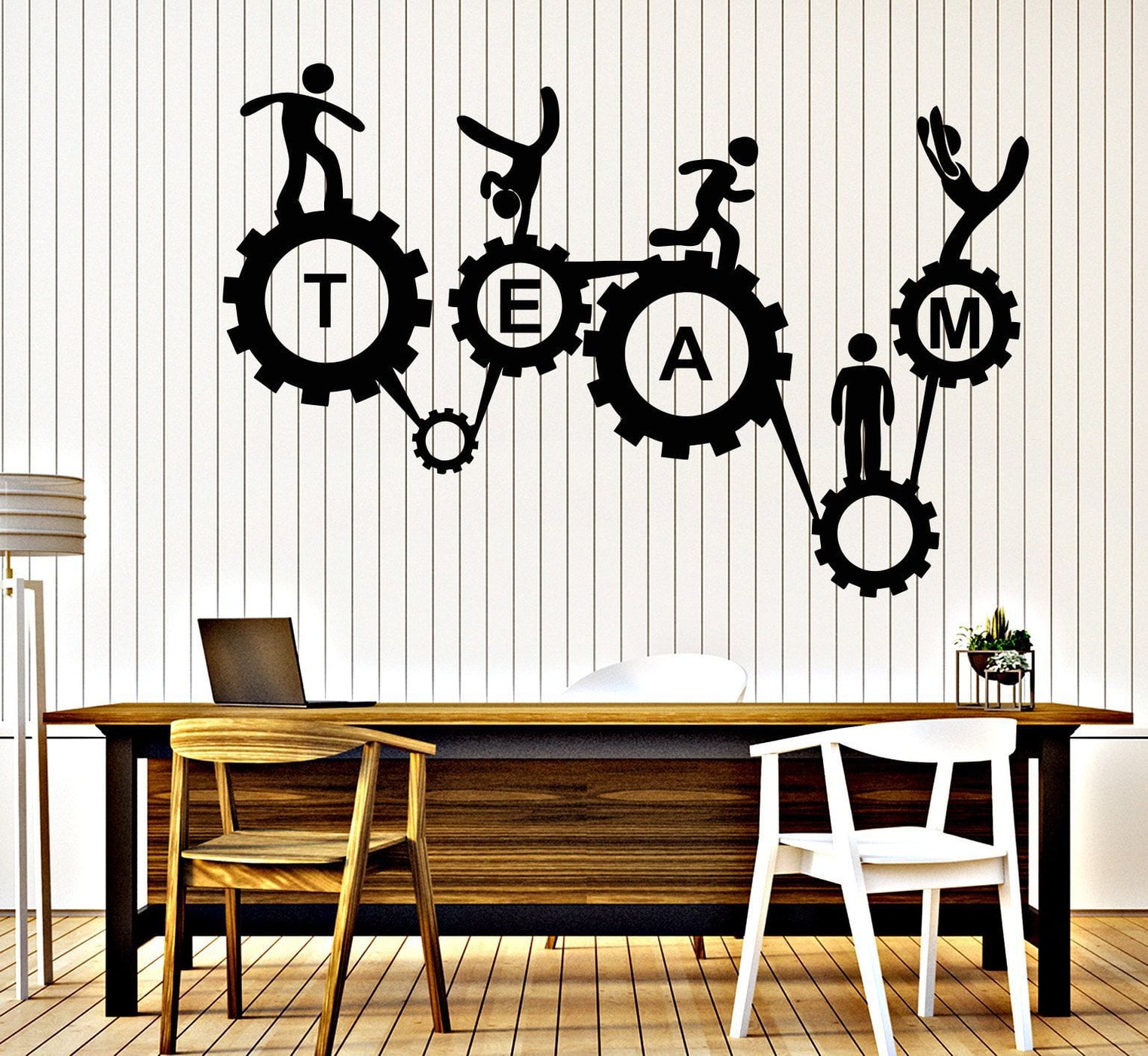 Vinyl Wall Decal Teamwork Office Style Gears Mechanism Stickers Unique ...