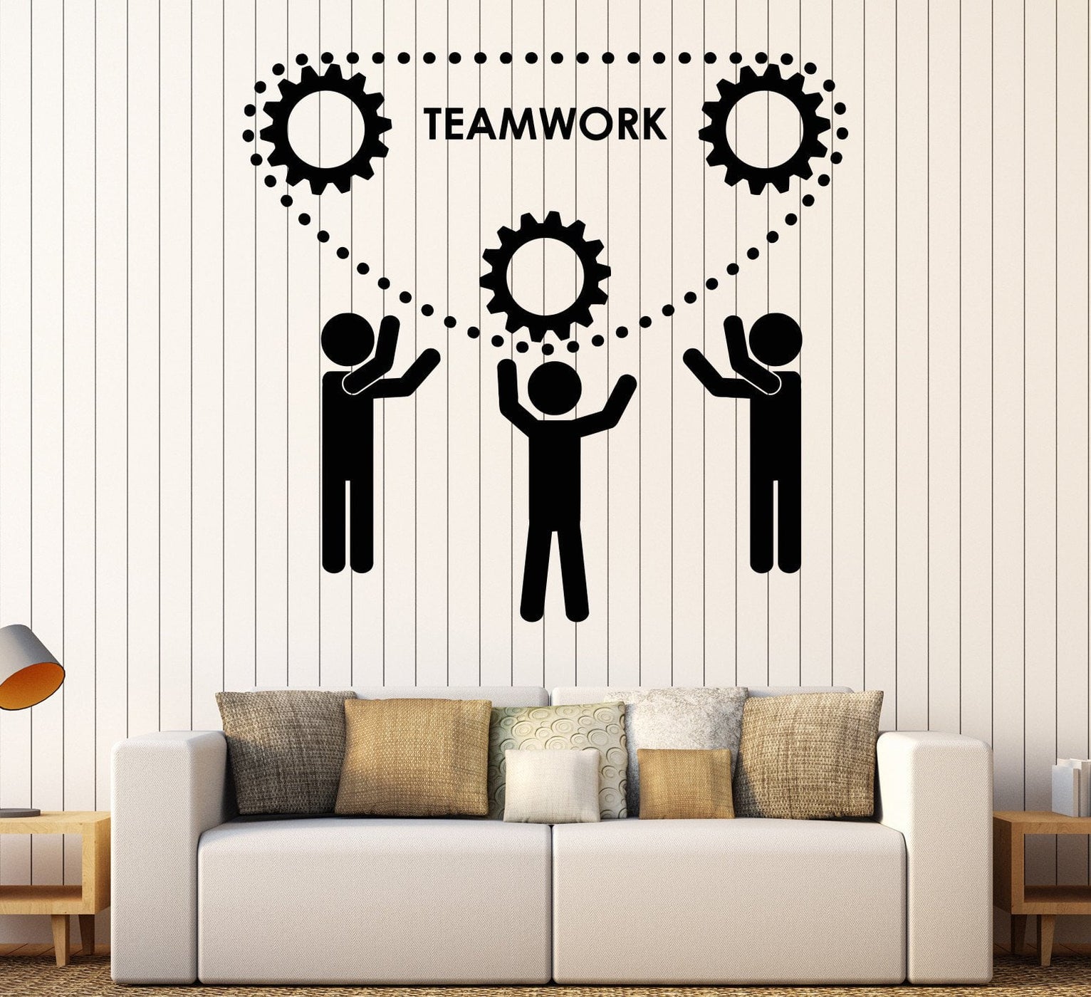Vinyl Wall Decal Teamwork Office Decor Worker Gears Mechanism Stickers ...
