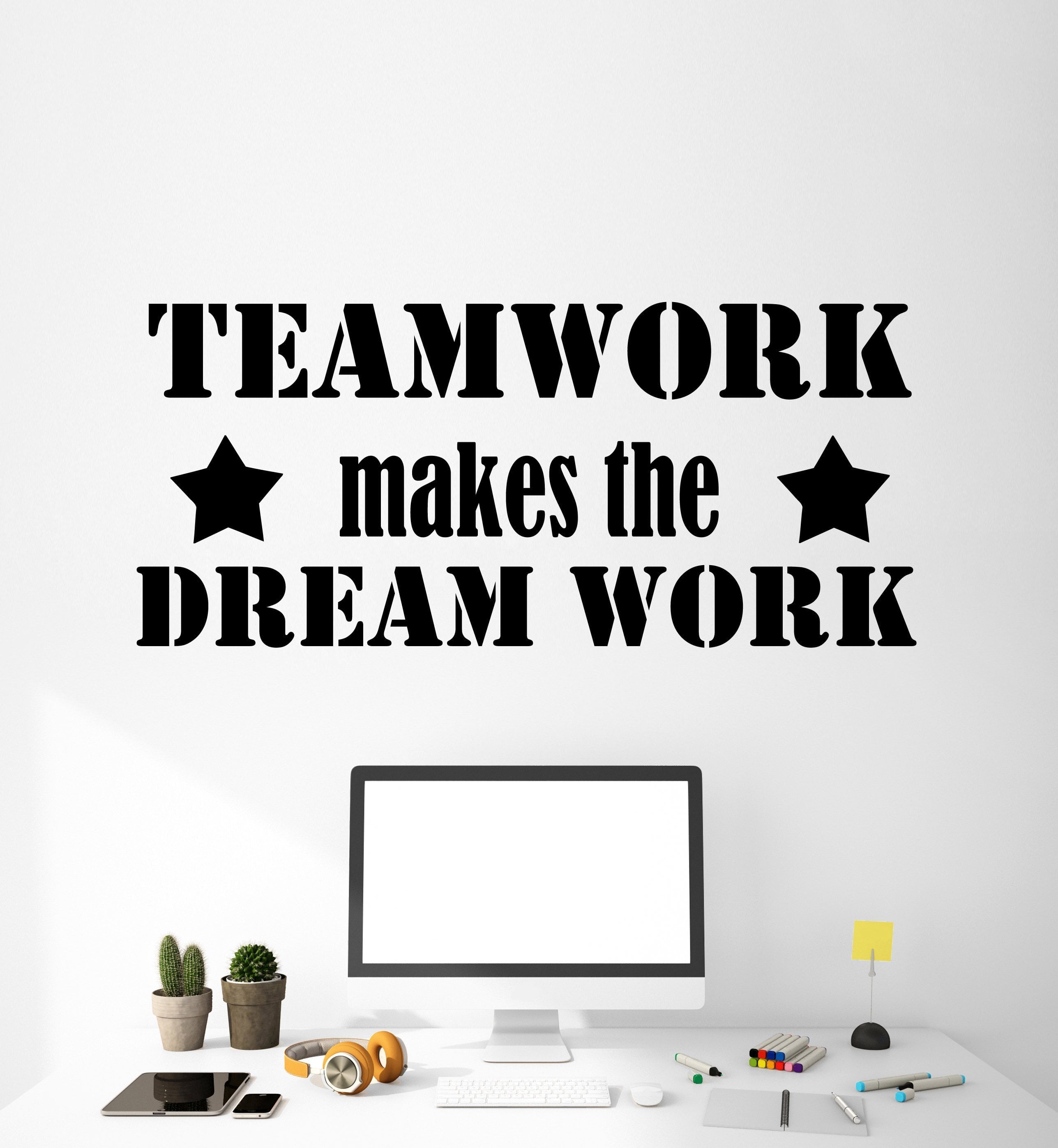 Vinyl Wall Decal Stickers Motivation Quote Words Teamwork Makes Dream ...