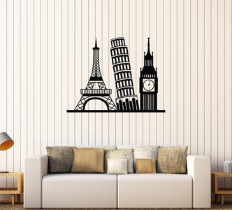 Vinyl Wall Decal Eurotrip Europe Travel Attractions Stickers Unique Gi ...