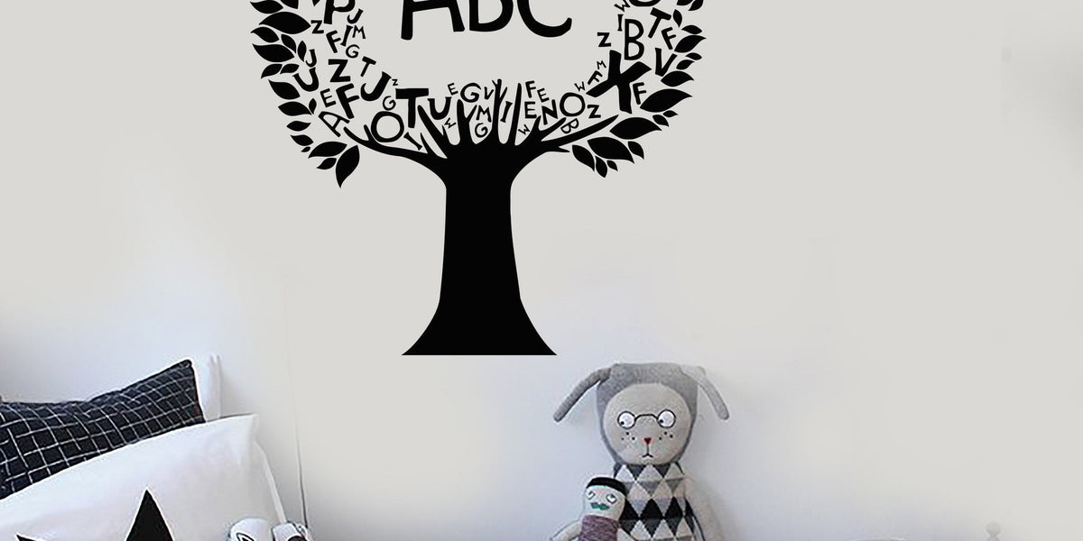 Vinyl Wall Decal Tree Alphabet Nursery Elementary School Language Stic ...