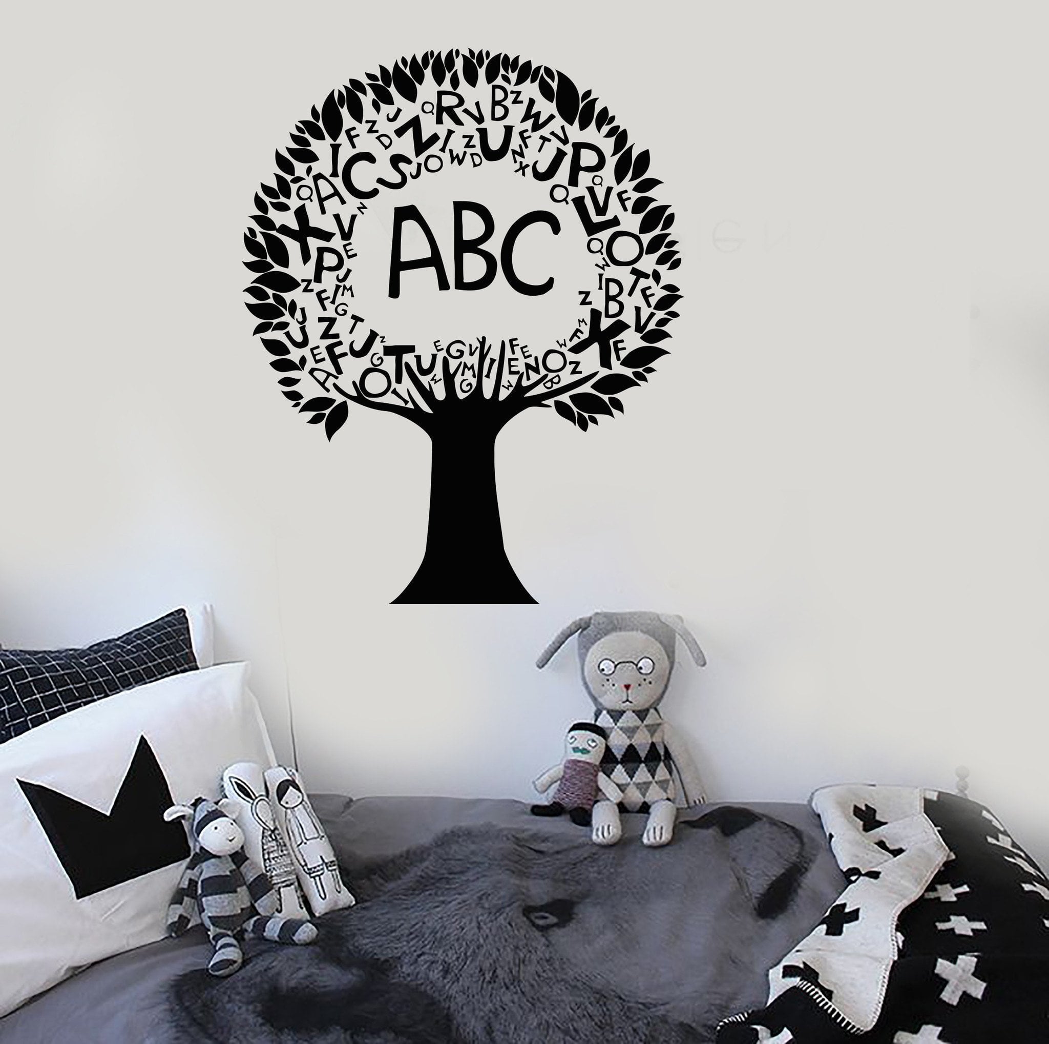 Vinyl Wall Decal Tree Alphabet Nursery Elementary School Language Stic ...