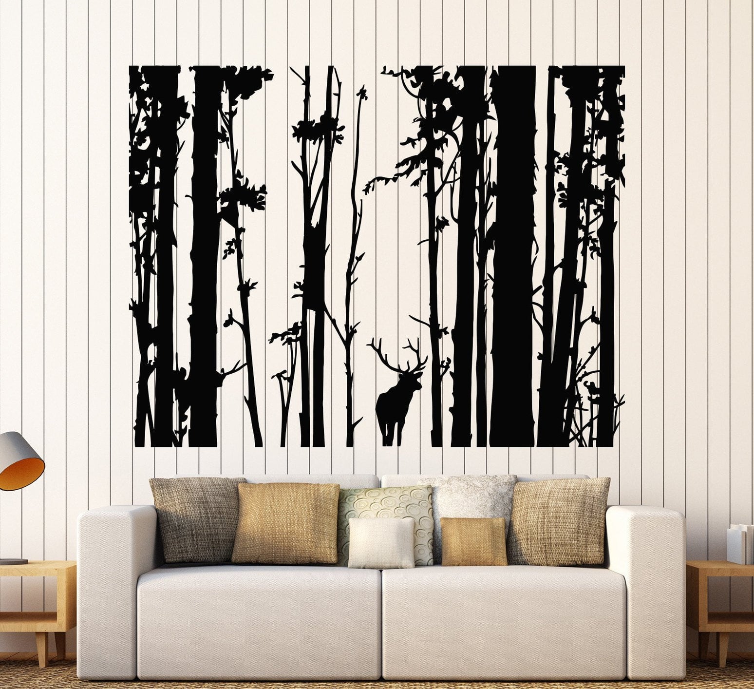 Vinyl Wall Decal Forest Landscape Trees Deer Animal Art Decor Stickers ...