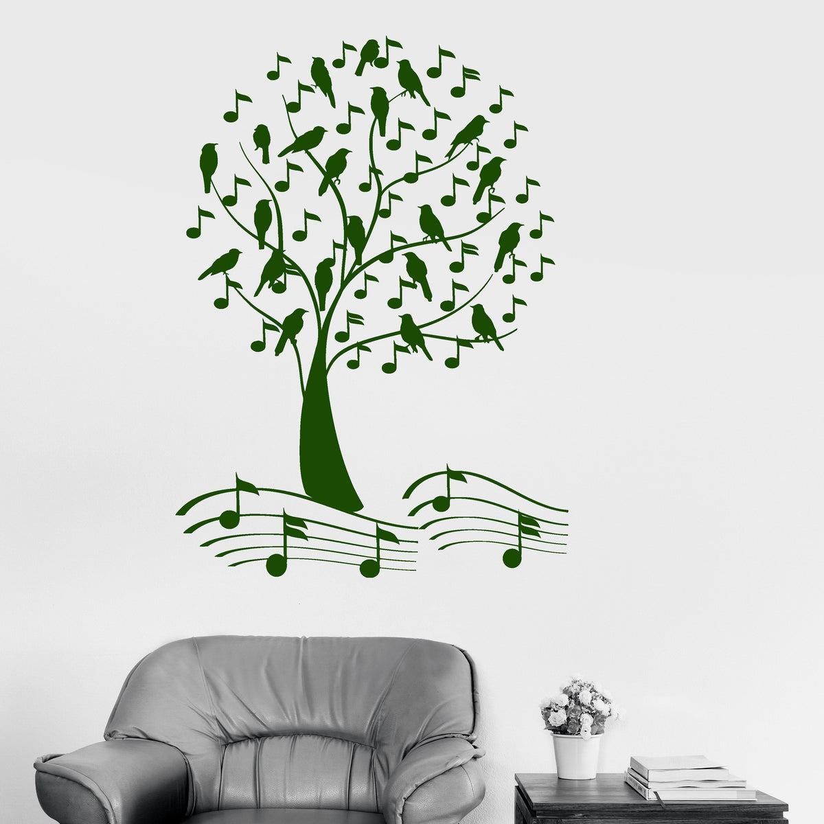 Vinyl Wall Decal Musical Bird Tree Music Notes Beautiful Branches Stic ...