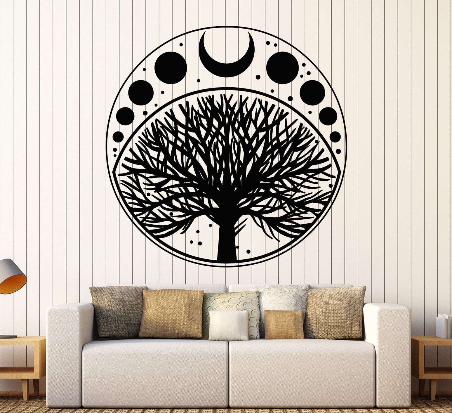Vinyl Wall Decal Moon Phases Cycle Tree Of Life Symbol Stickers Unique ...