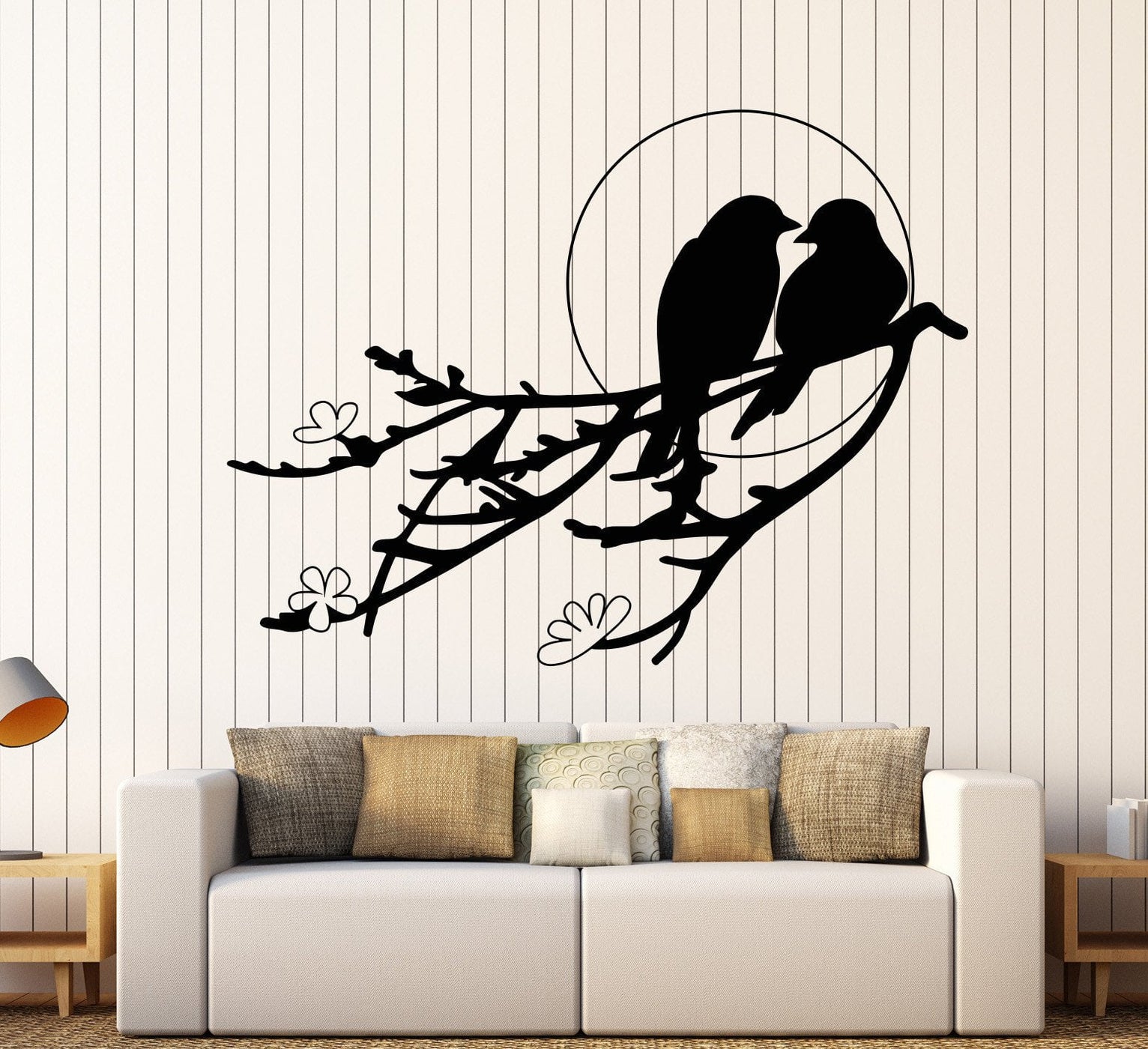Vinyl Wall Decal Two Birds Sunset Tree Branch Romance Flowers Stickers ...