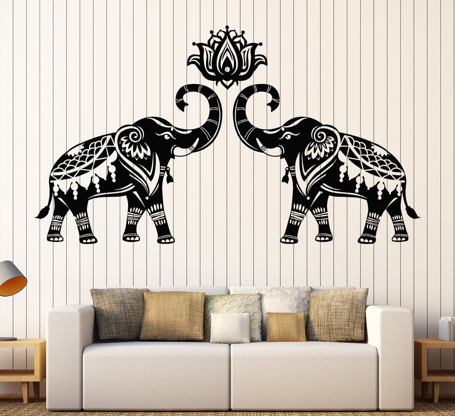Vinyl Wall Decal Stickers Indian Elephants Animals Hinduism Hindu Lotu ...