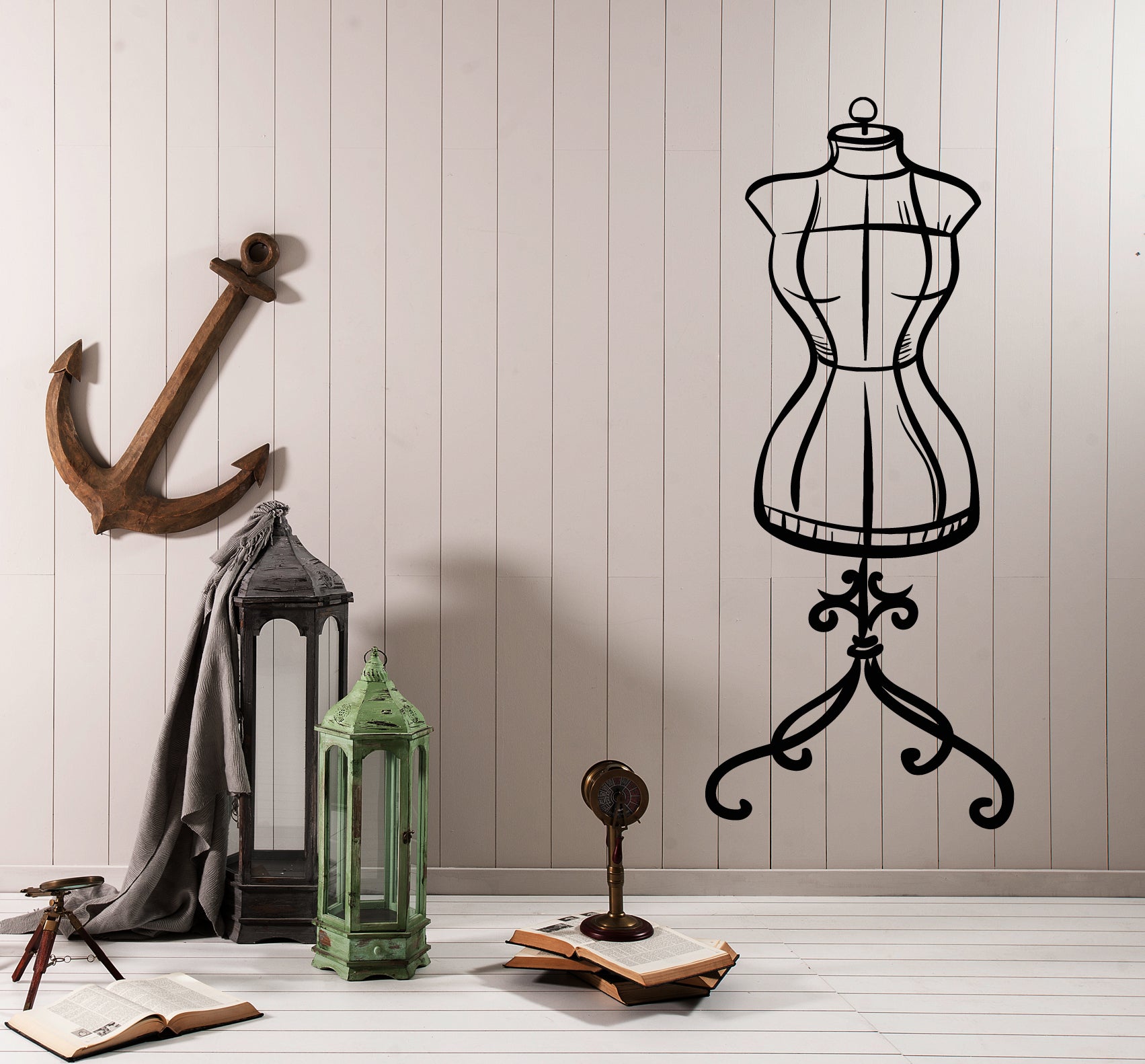 Vinyl Wall Decal Vintage Style Mannequin Atelier For Seamstress Sticke ...