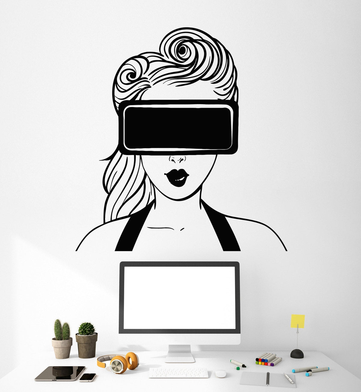 Vinyl Wall Decal Virtual Reality VR Headset Girl Art Decor Stickers Un ...