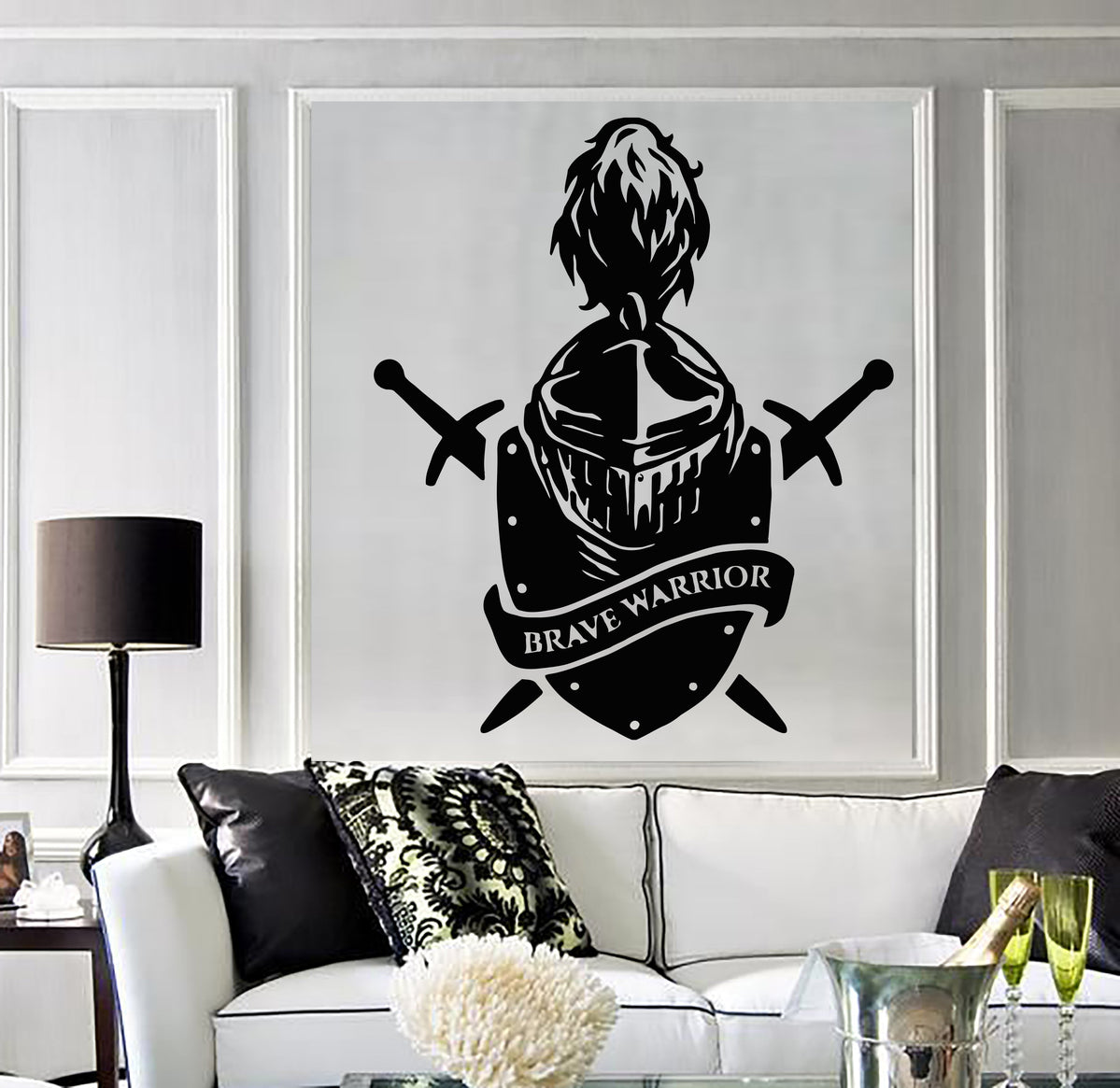 Vinyl Wall Decal Knight Head Helmet Brave Warrior Swords Stickers Uniq ...