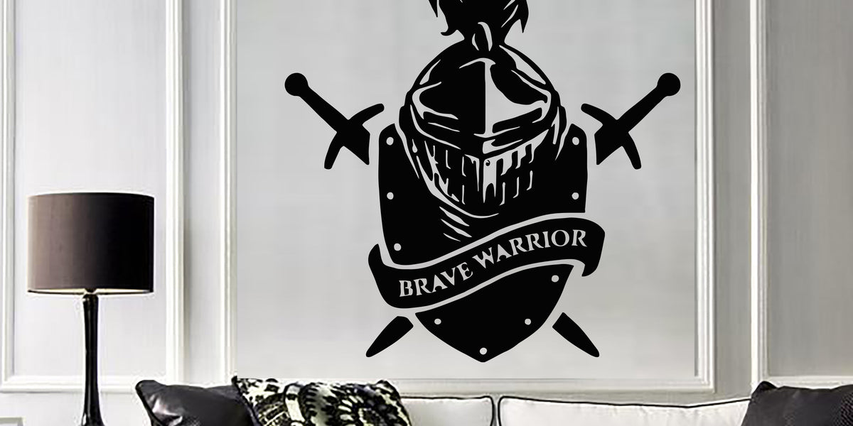 Vinyl Wall Decal Knight Head Helmet Brave Warrior Swords Stickers Uniq ...