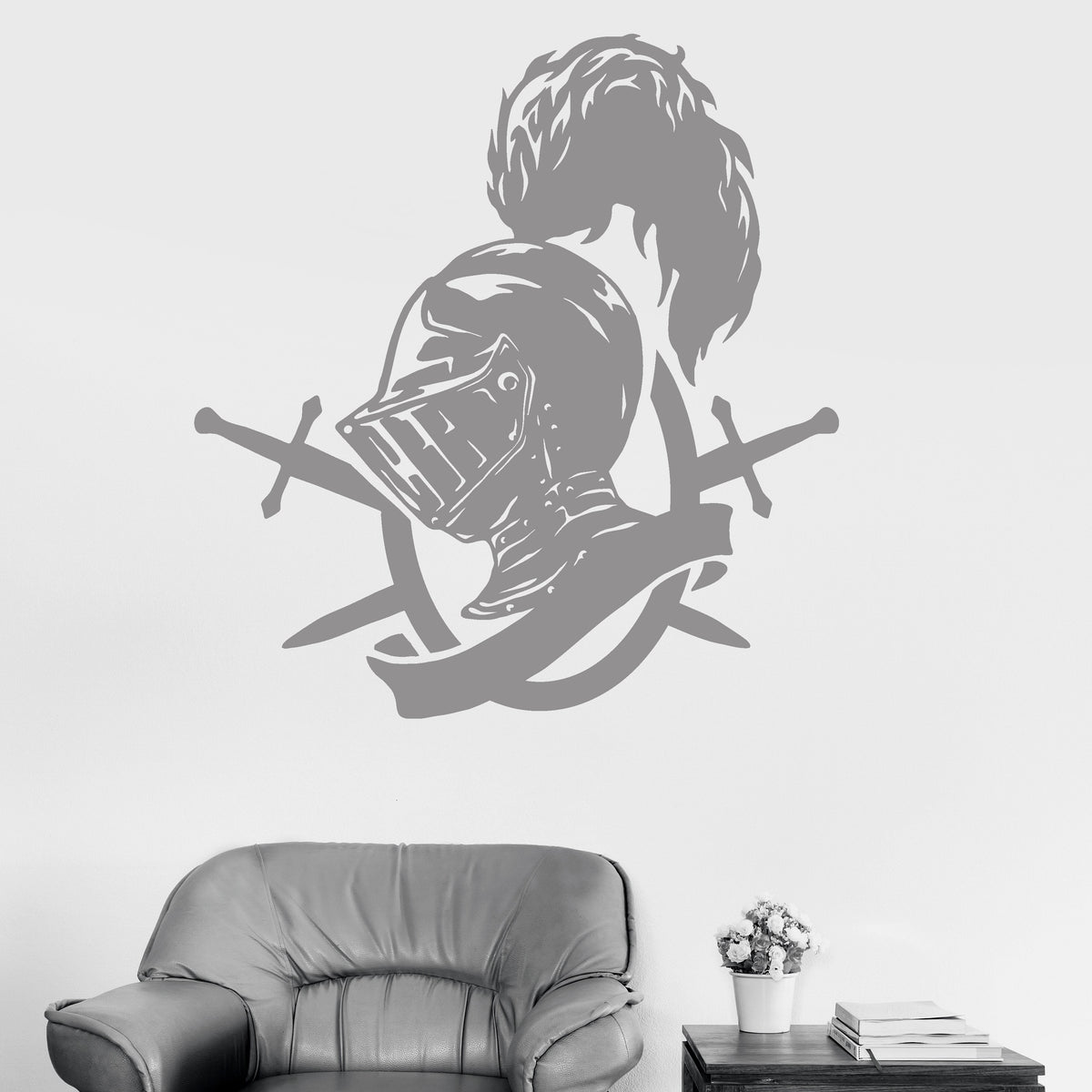 Vinyl Wall Decal Knight's Helm Feather Sword Warrior Middle Ages Stick ...
