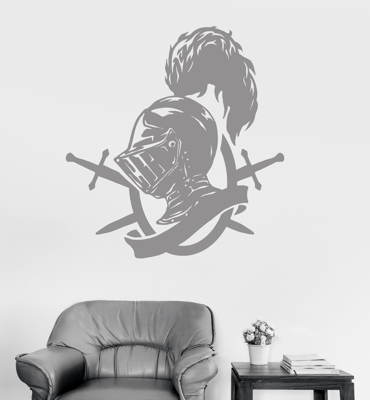 Vinyl Wall Decal Knight's Helm Feather Sword Warrior Middle Ages Stick ...