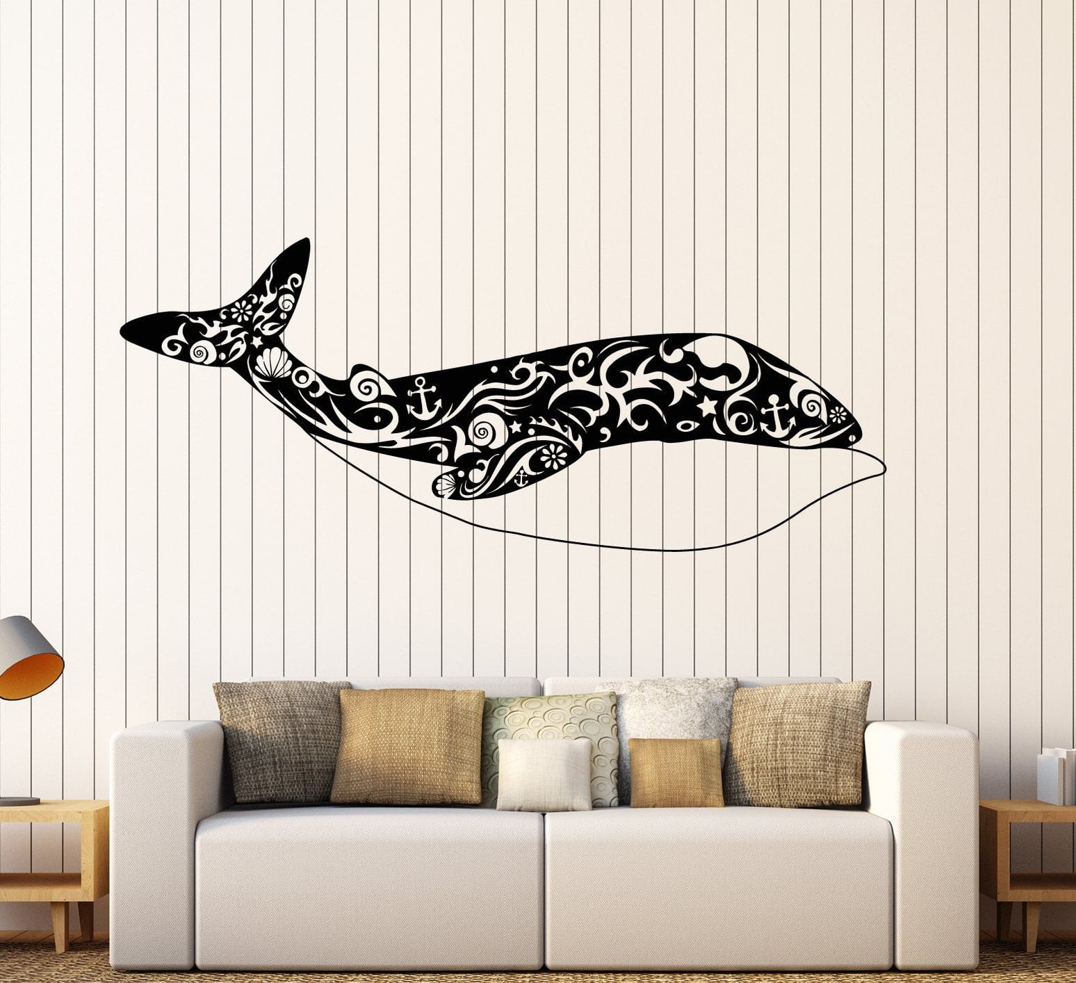 Vinyl Wall Decal Big Whale Art Shells Ocean Sea Style Stickers Unique ...