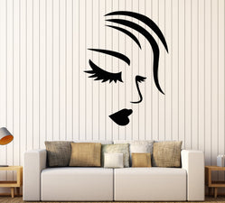 Vinyl Wall Decal Girl Face Sexy Lips Eyelashes Fashion Makeup Stickers ...