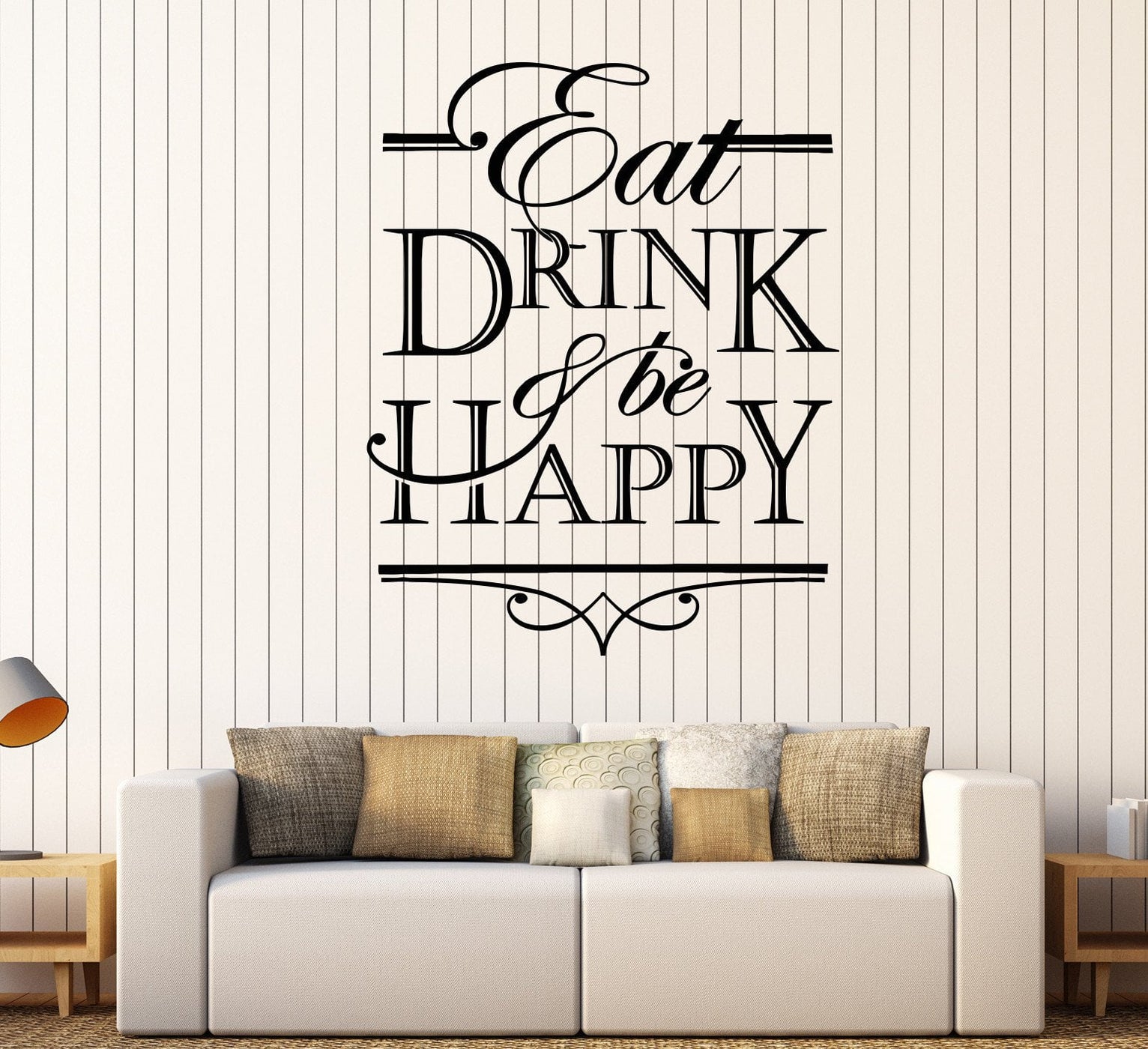 Vinyl Wall Decal Quote Words Eat Drink And Be Happy Kitchen Decor Stic ...