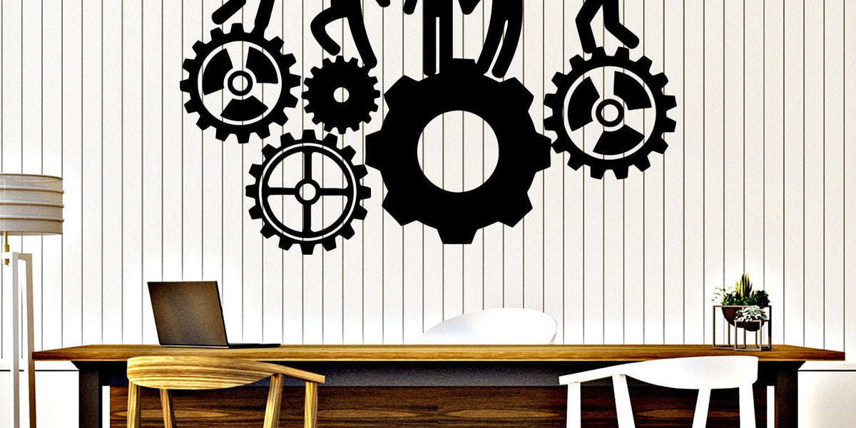 Vinyl Wall Decal Office Team Work Gears Inspiration Stickers Mural Uni ...