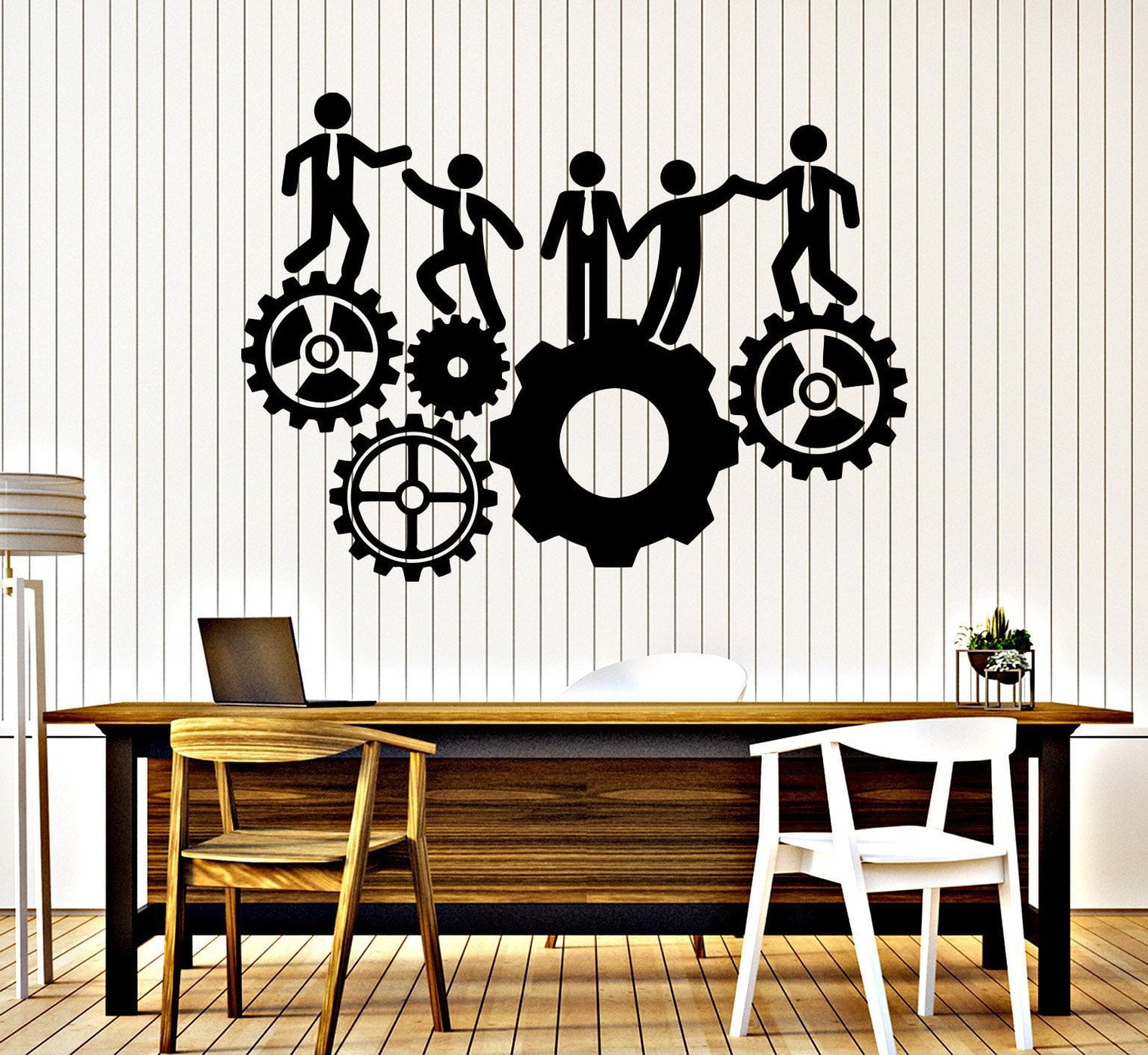 Vinyl Wall Decal Office Team Work Gears Inspiration Stickers Mural Uni ...