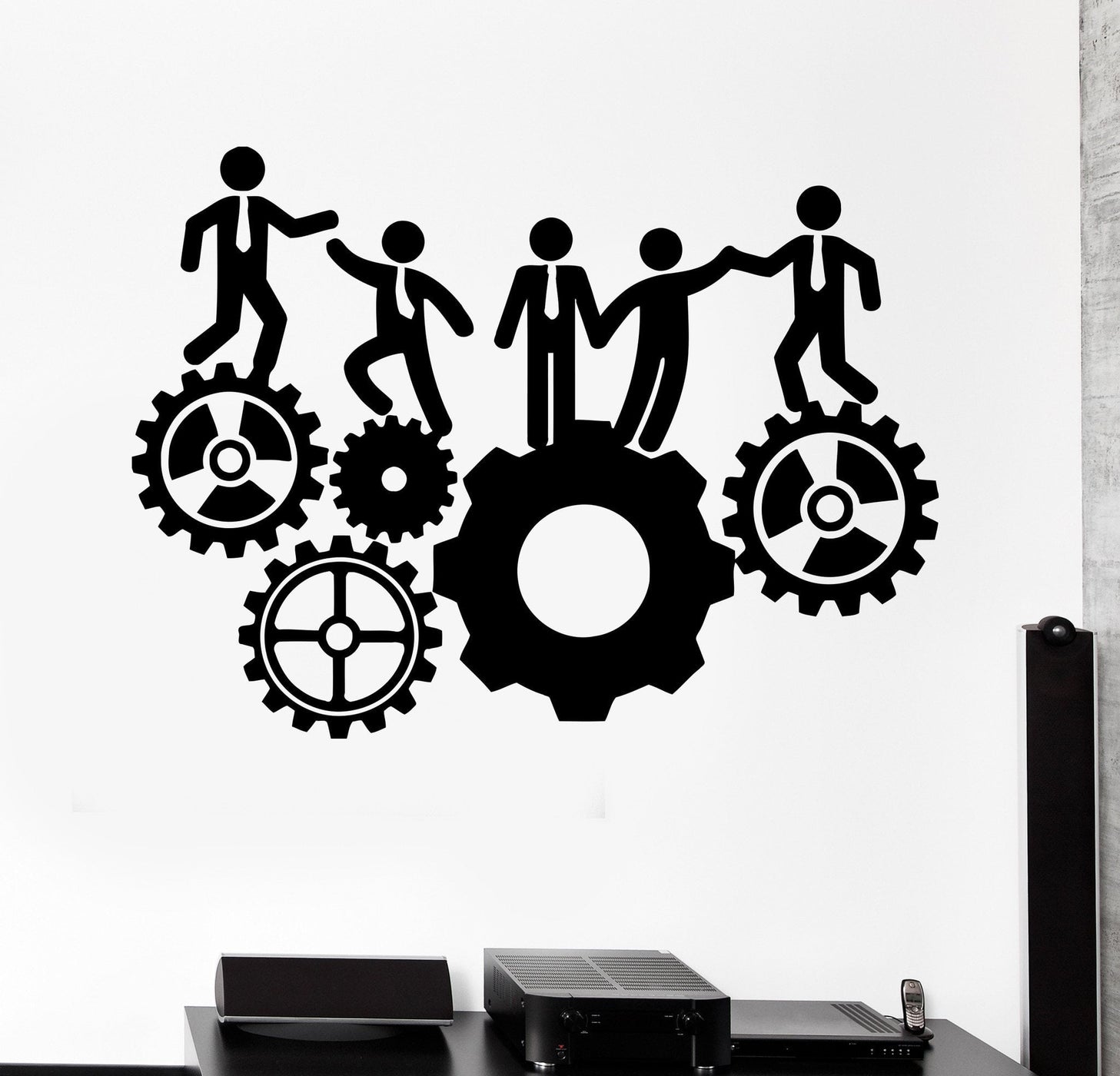 Vinyl Wall Decal Office Team Work Gears Inspiration Stickers Mural Uni ...
