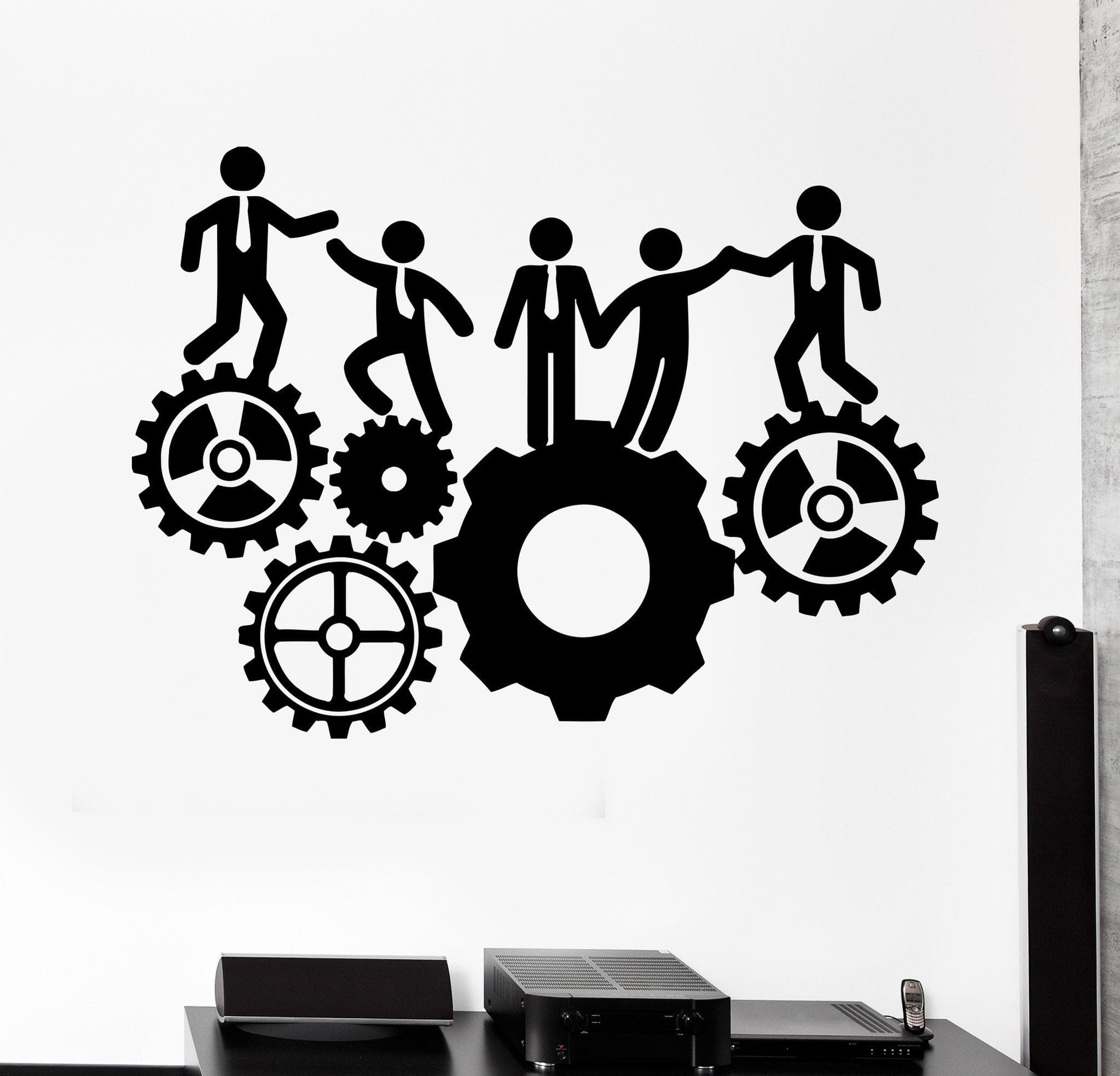 Vinyl Wall Decal Office Team Work Gears Inspiration Stickers Mural Uni ...