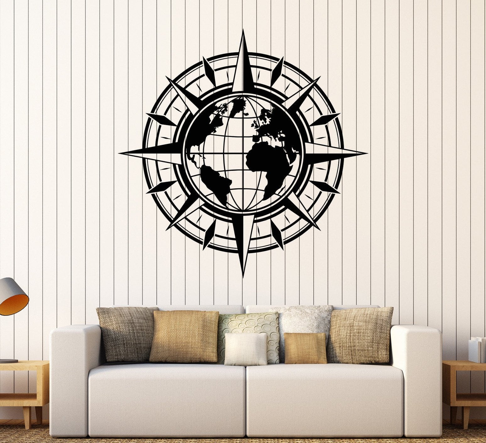 Vinyl Wall Decal Map Of World Compass Travel Globe Earth Stickers Uniq ...