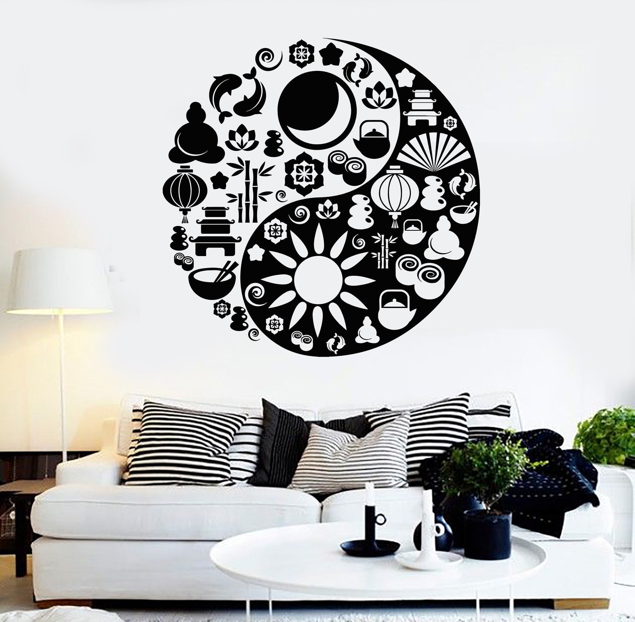 Vinyl Wall Decal Yin Yang Zen Buddhism Spa Salon Asian Style Stickers ...
