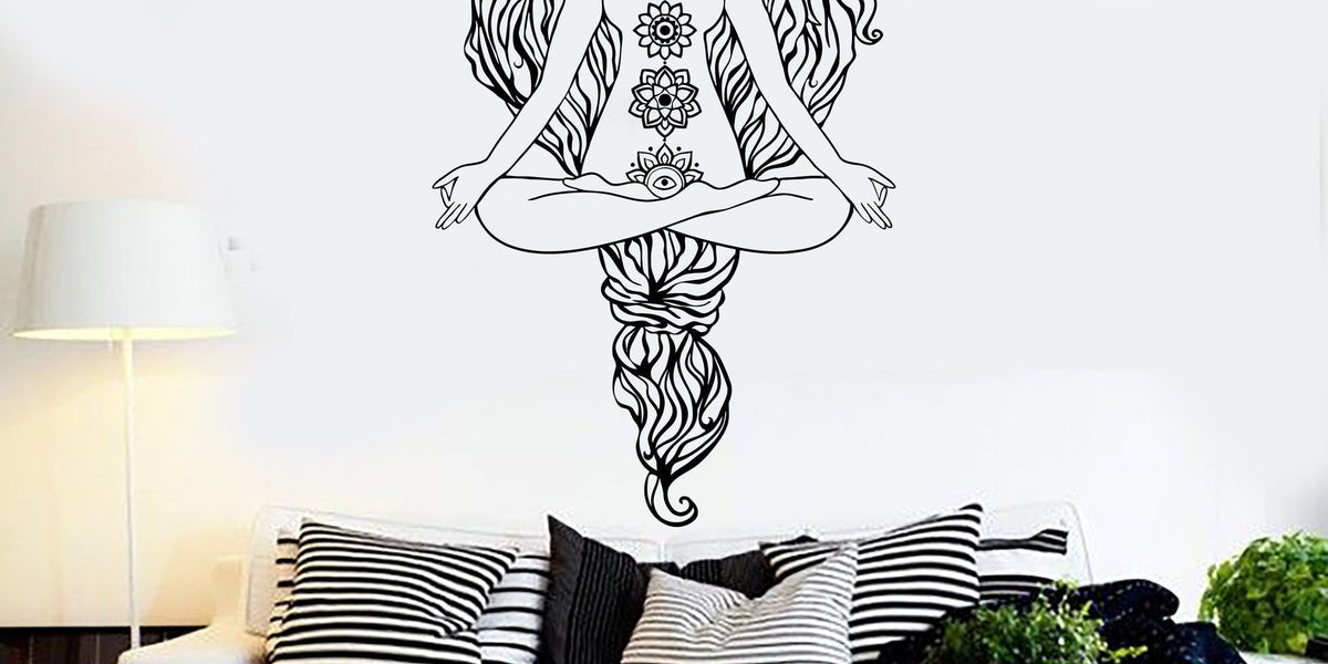 Vinyl Wall Decal Yoga Woman Meditation Hinduism Stickers Unique Gift ...