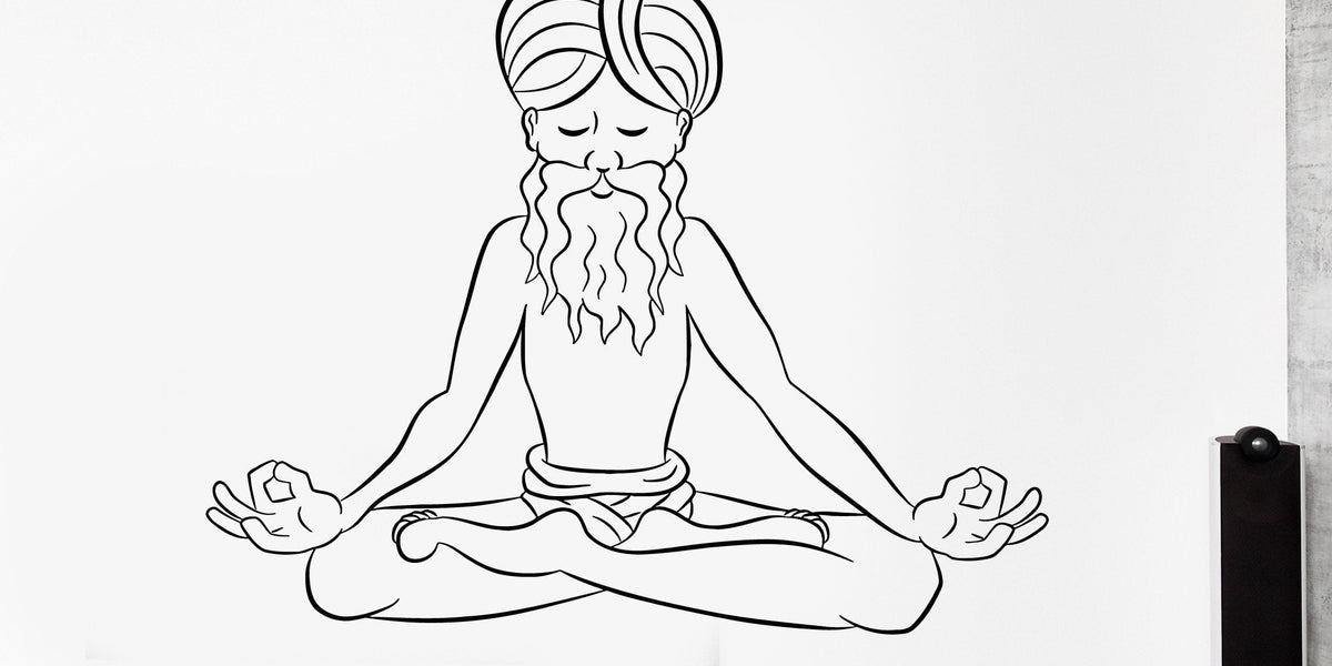 Vinyl Wall Decal Old Meditating Yogi Yoga Studio Hinduism Stickers Mur ...