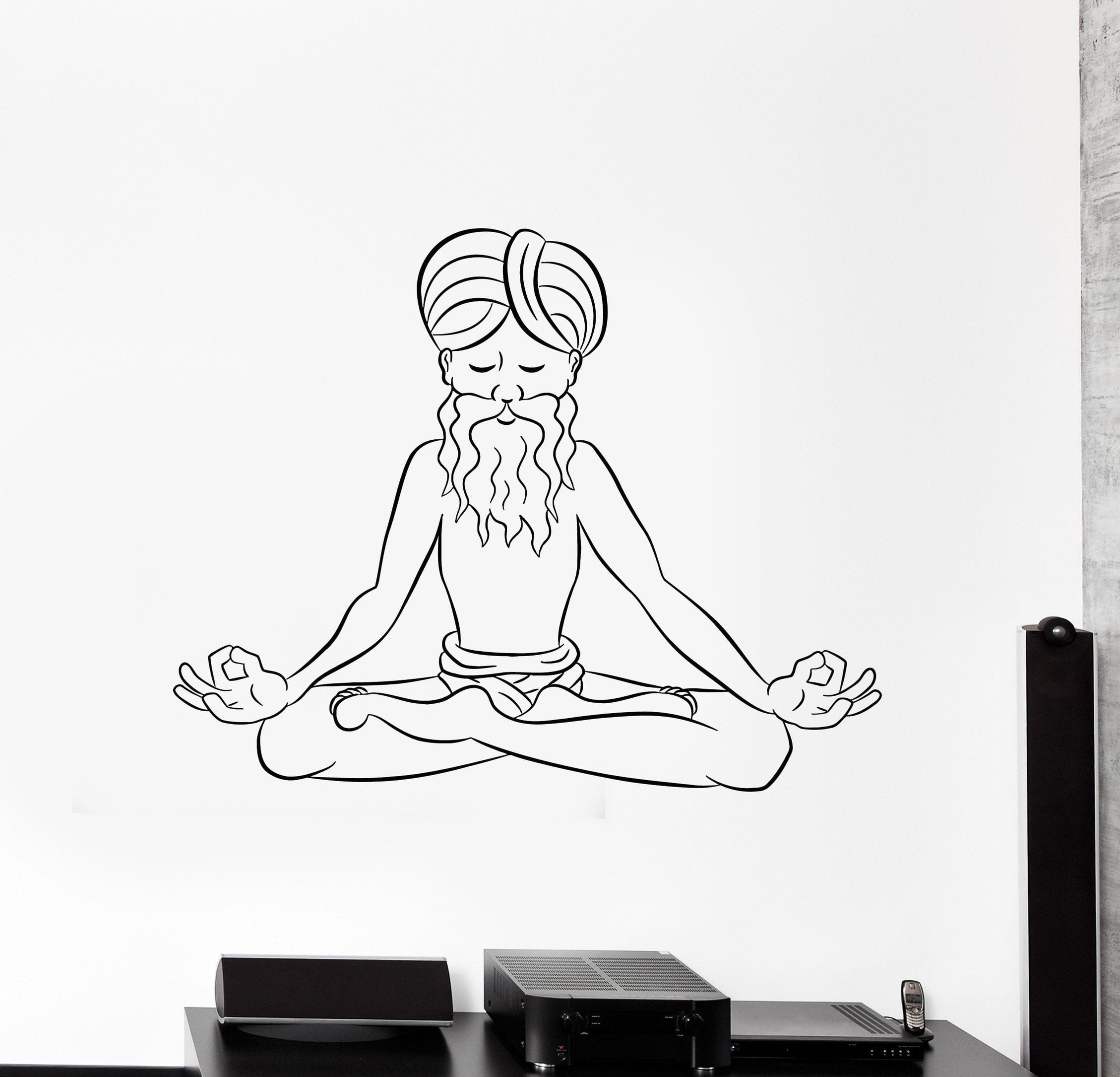 Vinyl Wall Decal Old Meditating Yogi Yoga Studio Hinduism Stickers Mur ...