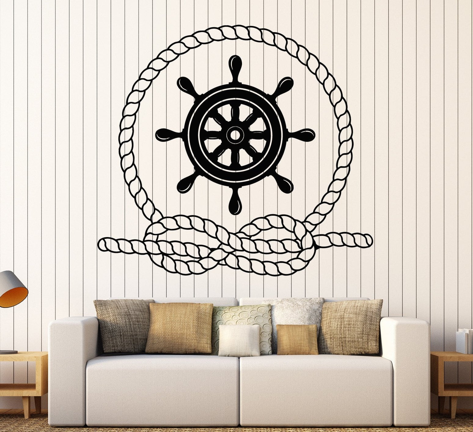 Vinyl Wall Decal Ship's Wheel Rope Nautical Marine Sea Stickers Unique ...