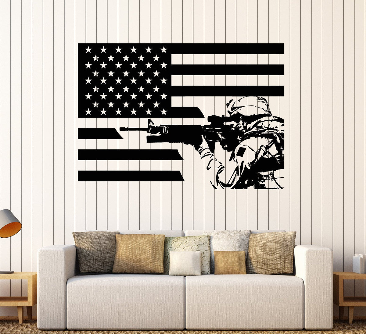 Wall Sticker Vinyl American Soldier Flag Patriotic Decor Unique Gift ...