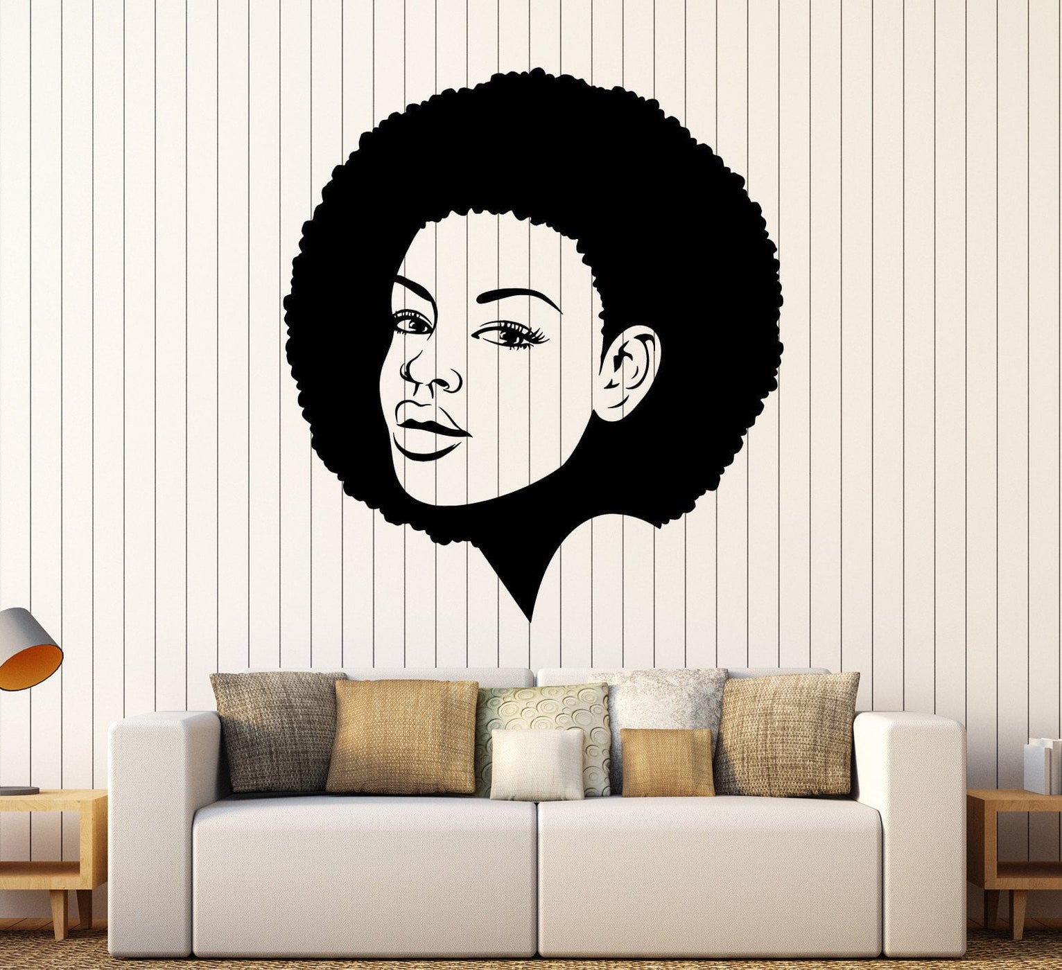 Vinyl Wall Decal Black Lady Beauty Afro Hairstyle Stickers Mural Uniqu ...