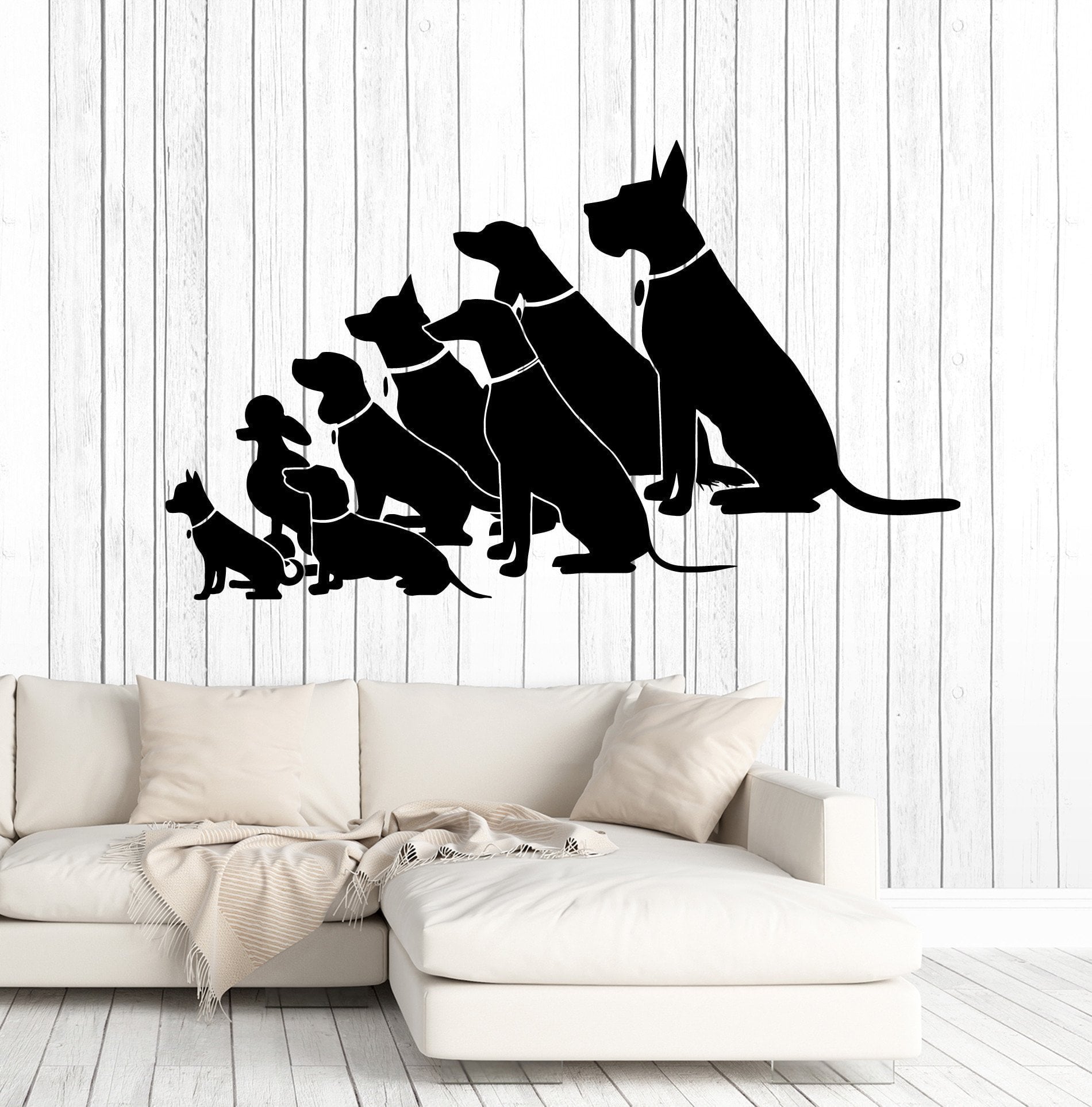 Vinyl Wall Decal Sitting Dogs Pet Shop Grooming Different Breeds Stick ...