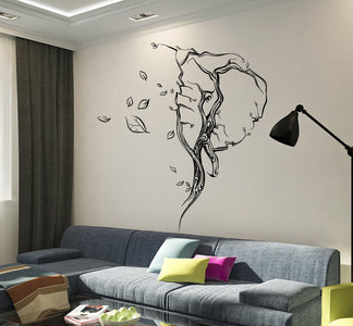 Vinyl Wall Decal Abstract Elephant Head Leaves Animal Stickers Unique ...