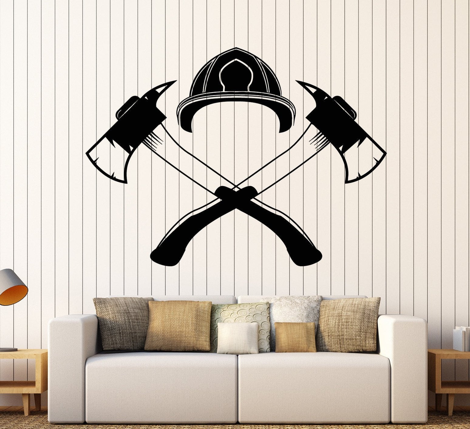 Vinyl Wall Decal Firefighter Fireman Axes Helmet Stickers Unique Gift ...