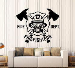 Vinyl Wall Decal Firefighter Fire Department Shield Stickers Mural Uni ...