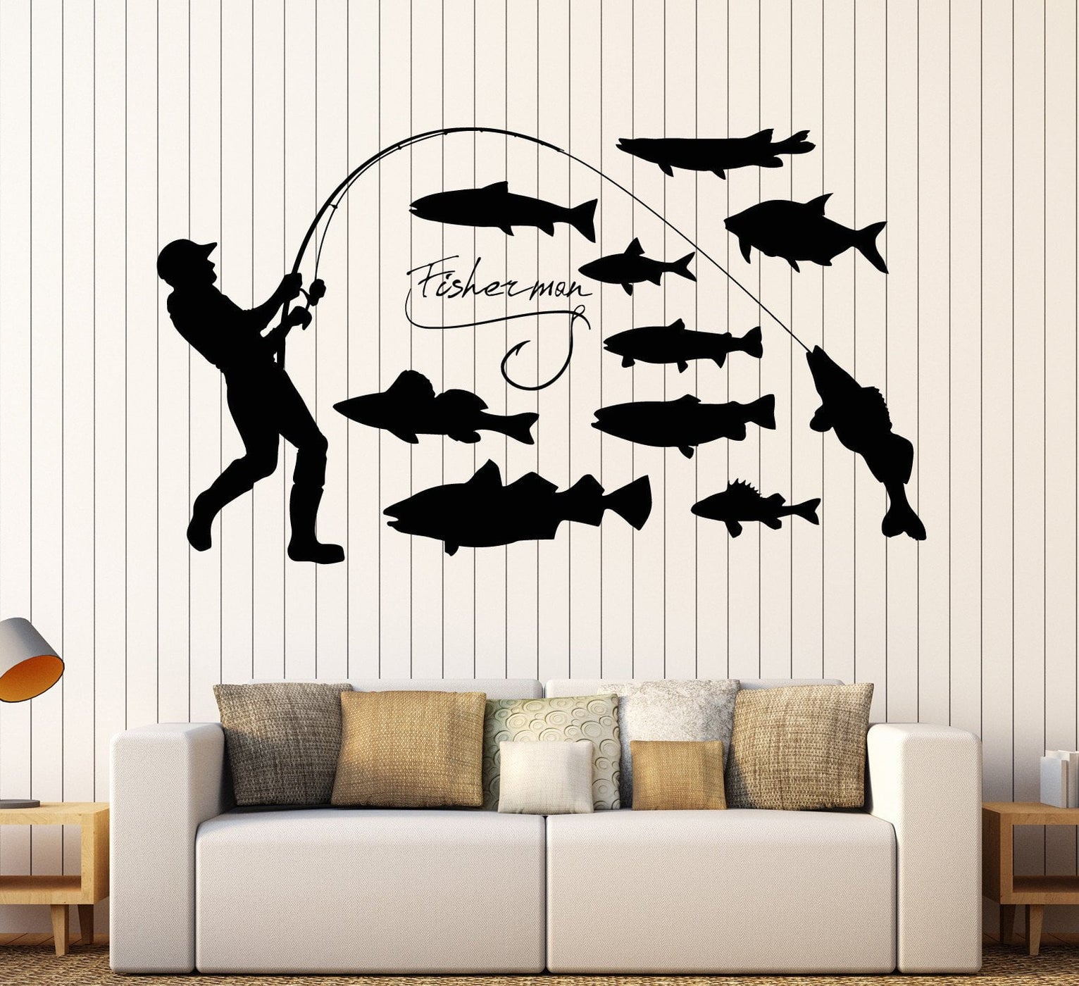 Vinyl Wall Decal Fisherman Fishing Hobby Fishes Stickers Mural Unique ...