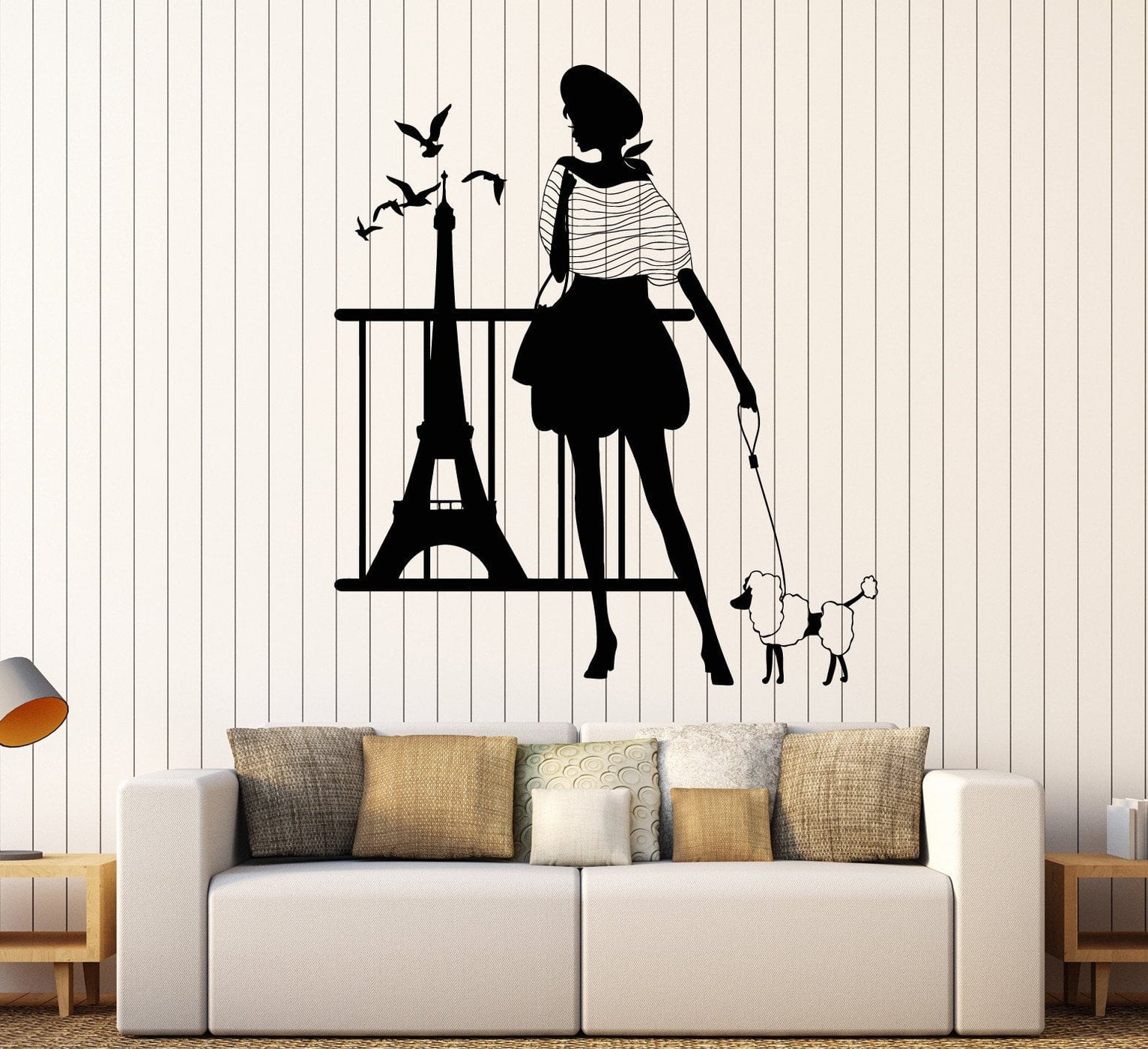 Vinyl Wall Decal French Woman Eiffel Tower Dog France Stickers Unique ...