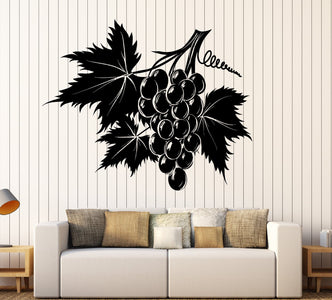 Vinyl Wall Decal Bunch Grapes Leaves Kitchen Stickers Mural Unique Gif ...